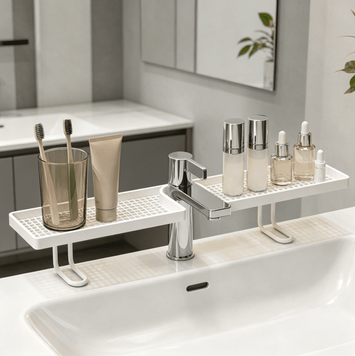 Behind the Faucet Sink Organizer, No-Drill Over the Sink Shelf for ...