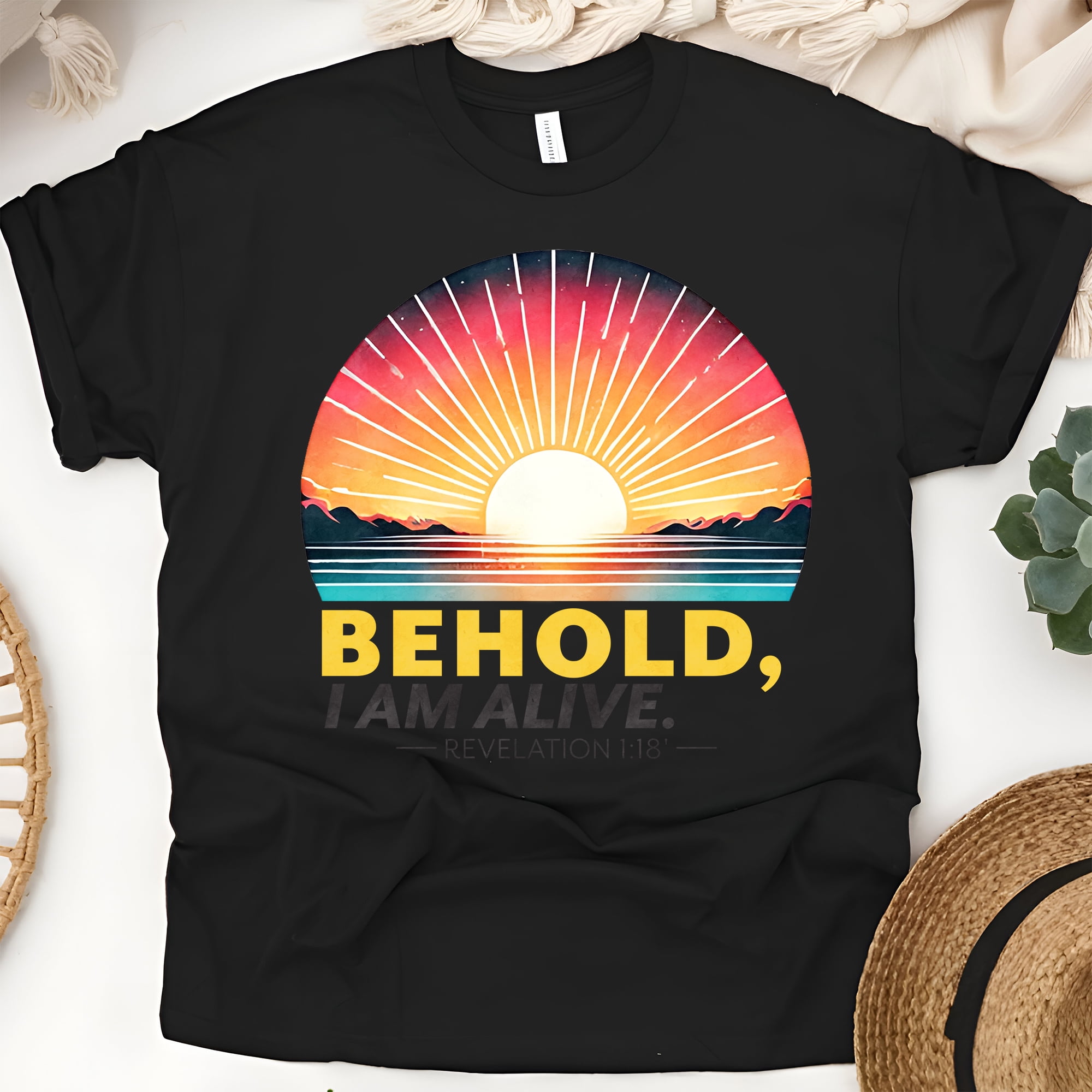 Behold I Am Alive Revelation 1:18 Christian Bible Verse T-Shirt, Black ...
