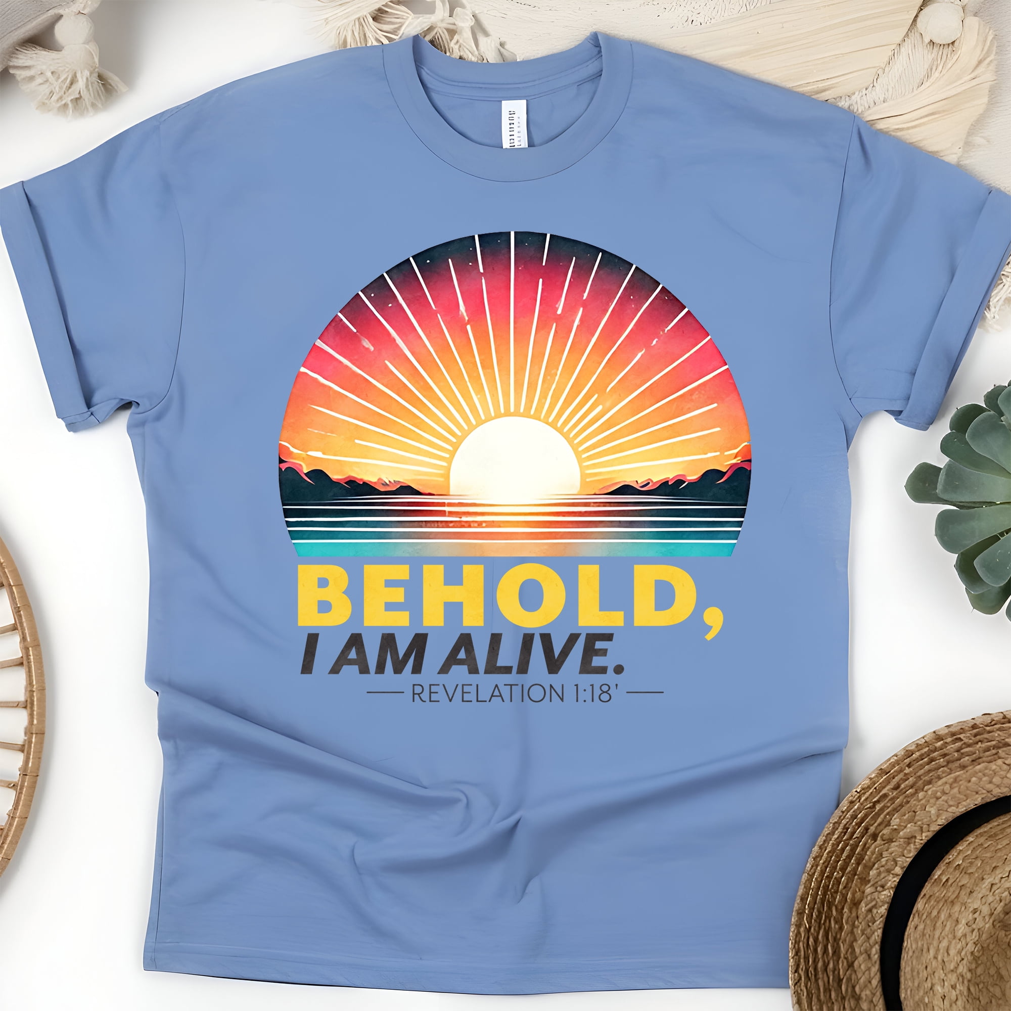 Behold I Am Alive Revelation 1:18 Christian Bible Verse T-Shirt ...