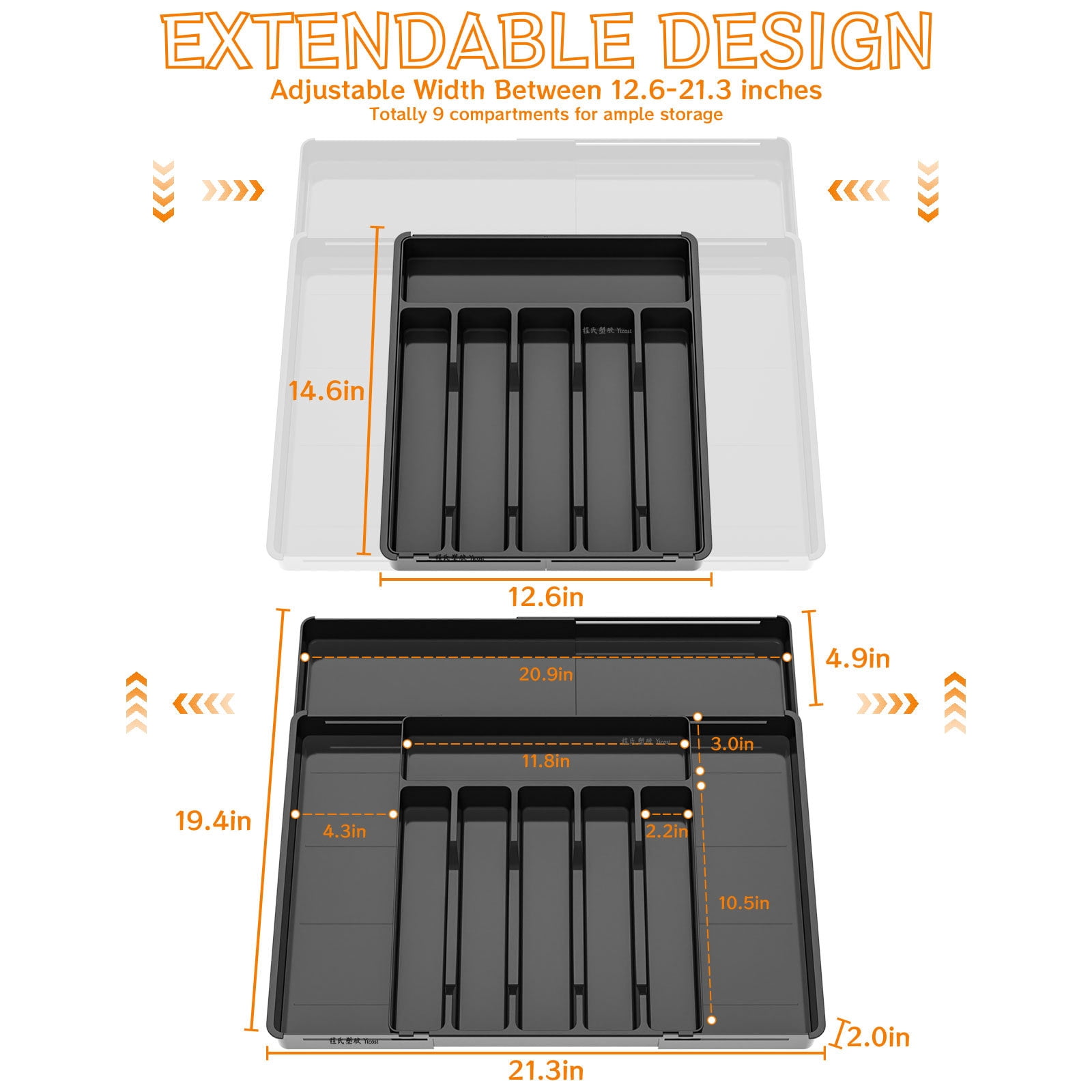 Behome Kitchen Drawer Organizer, Space-Saving 9 Storage Compartments ...