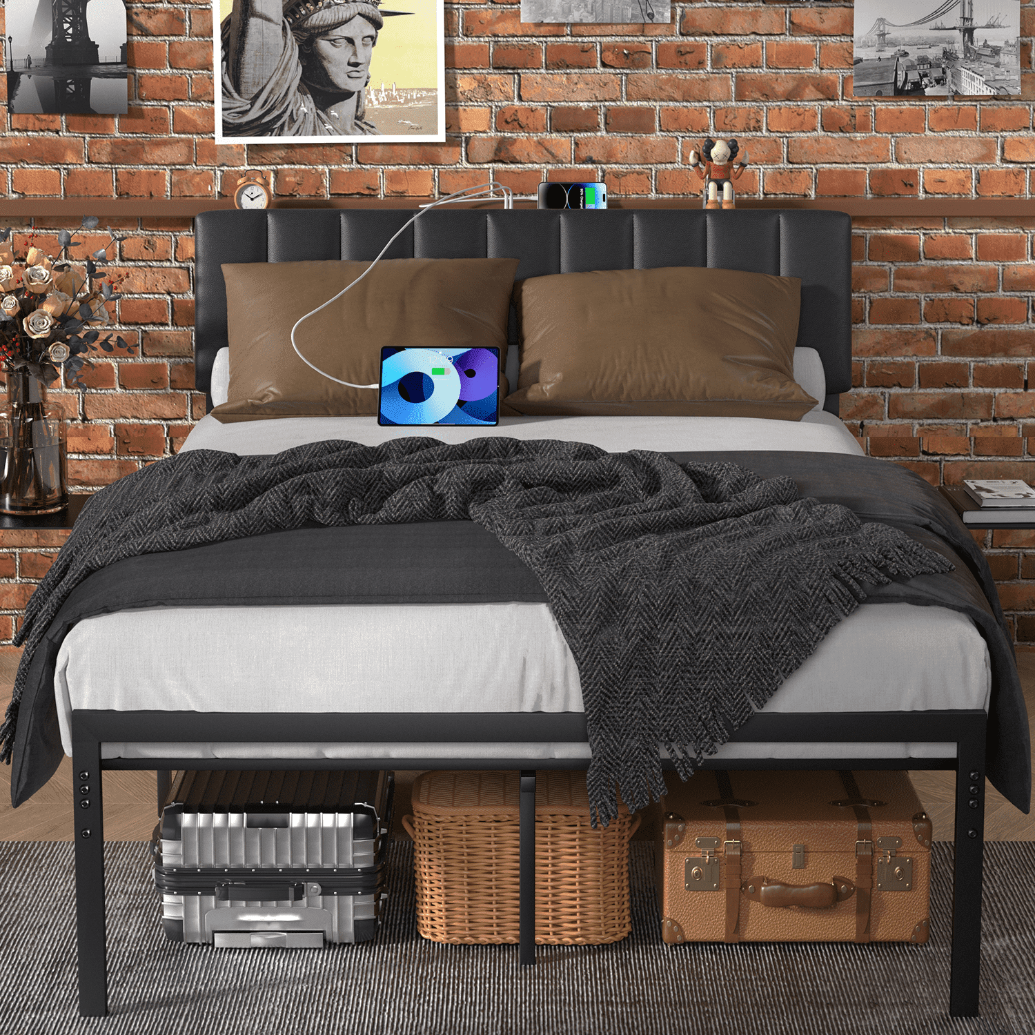 Behost Full Size Bed Frame , Bed Frames with USB Ports, Black - Walmart.com