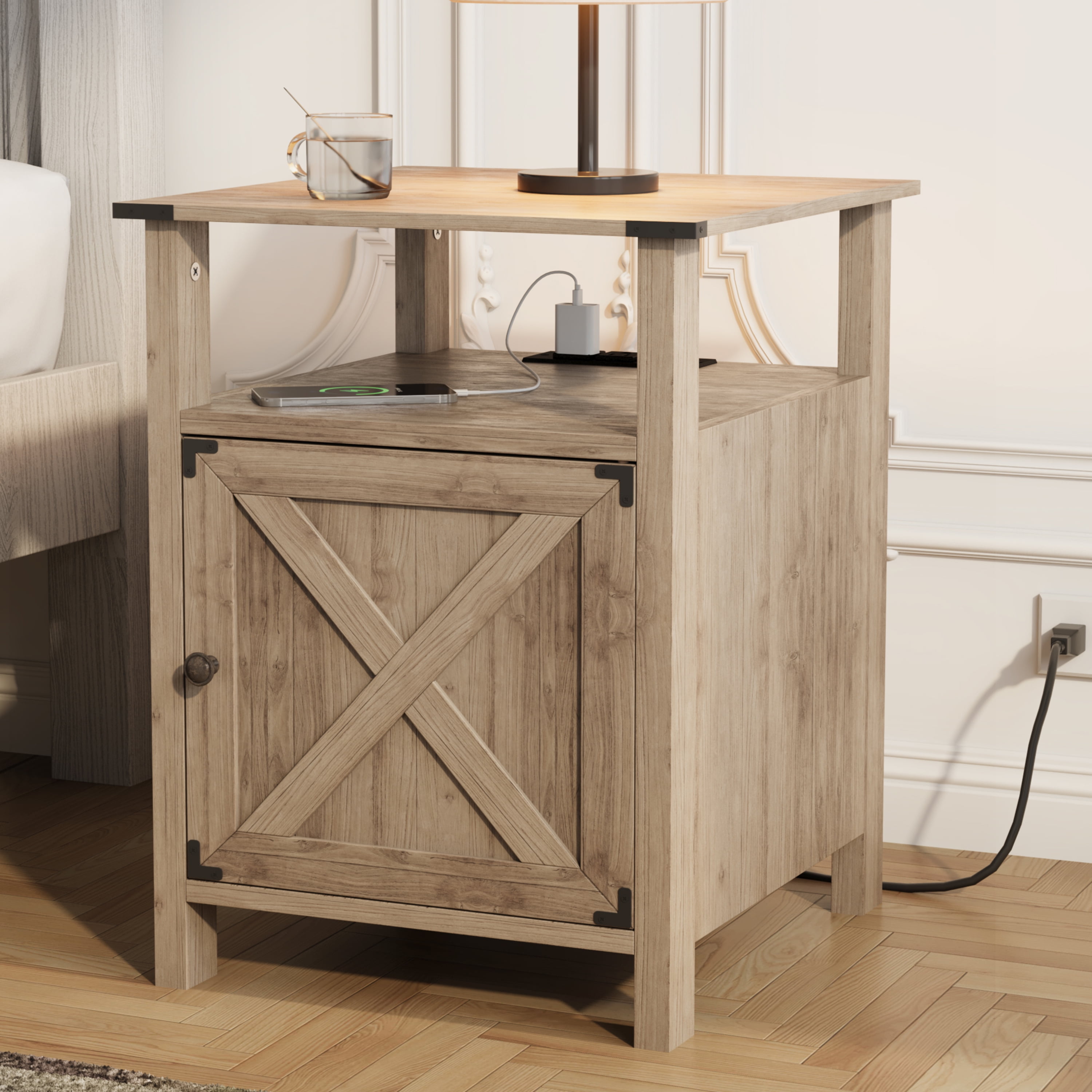 Behost Nightstand, Farmhouse Small Bedside Table Night Stand for ...