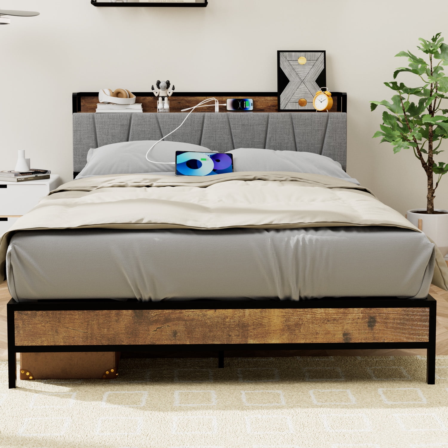 Behost Platform Bed Frame, Full Size Bed Frame with Headboard and ...