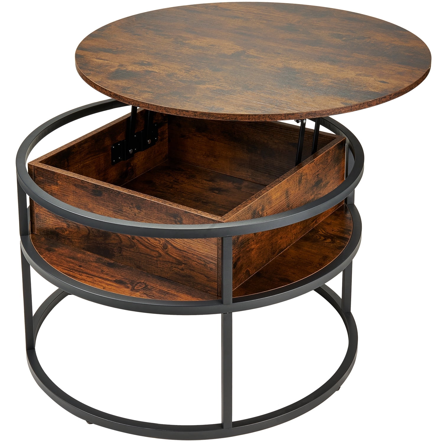 Behost Rustic Brown Round Lift Top Coffee Table with Storage ...