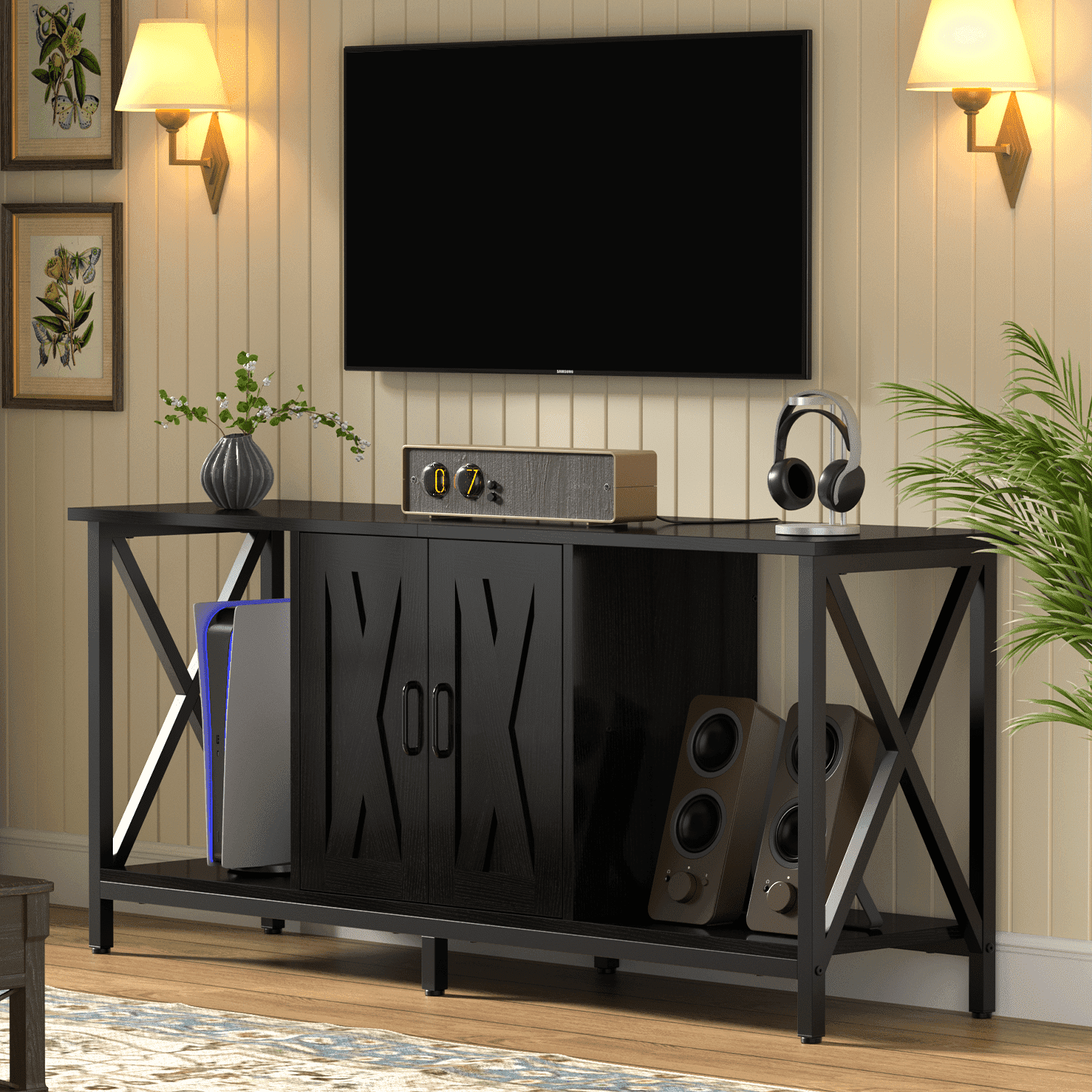 Behost TV Stand for 65 Inch, Farmhouse Entertainment Center with Doors ...