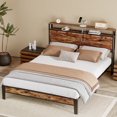 BEHOST Twin Bed Frame, Vintage Brown Heavy Duty Frame with Power ...