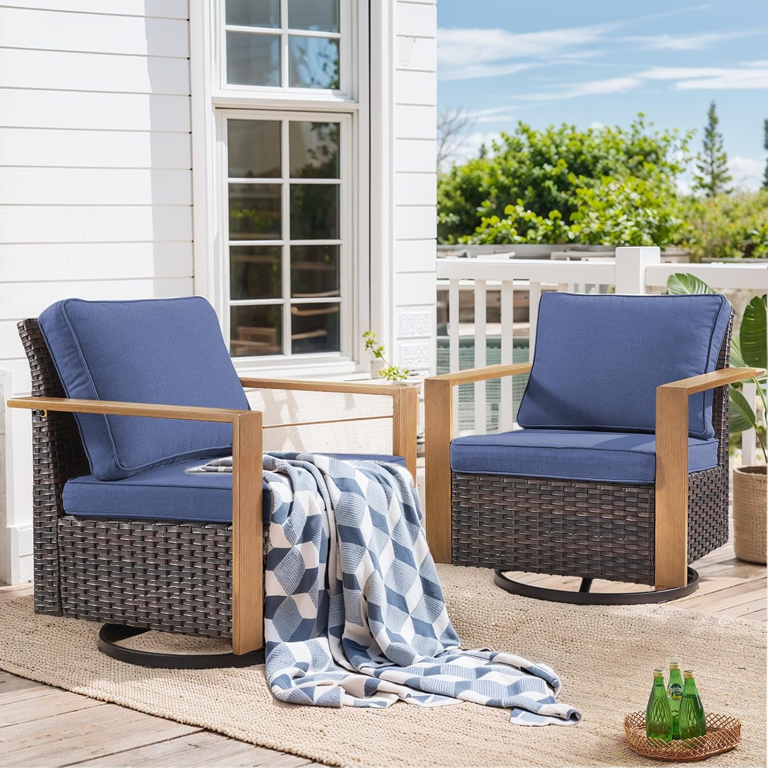 Behousewell Luxury 4 Piece Patio Furniture-High Back Swivel Glider ...