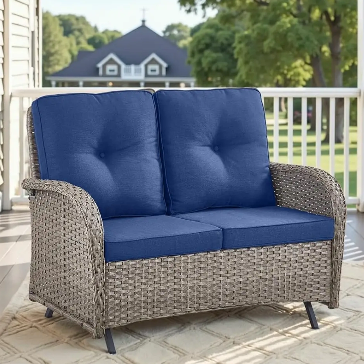 Behousewell Outdoor Glider Loveseat Sofa Wicker Rattan Glider Sofa ...