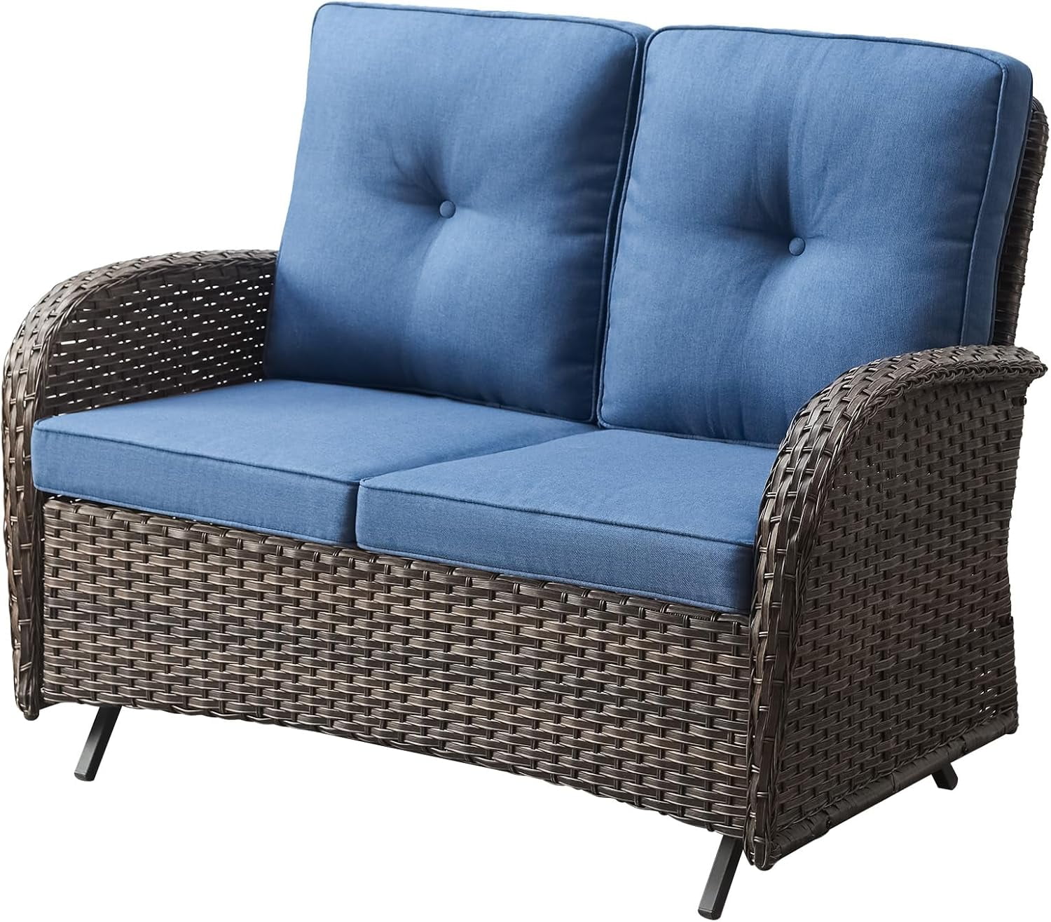Behousewell Outdoor Glider Loveseat Sofa Wicker Rattan Glider Sofa ...