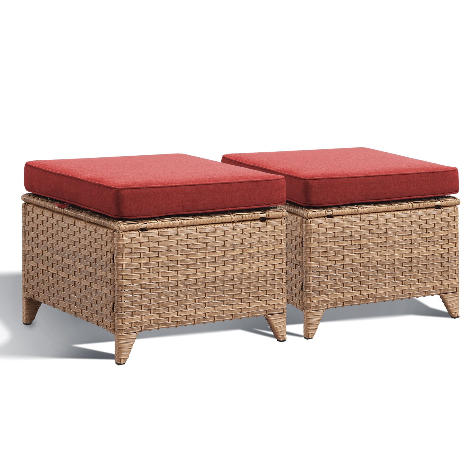 Behousewell Outdoor Ottomans for Patio Set of 2,PE Wicker Steel Frame ...