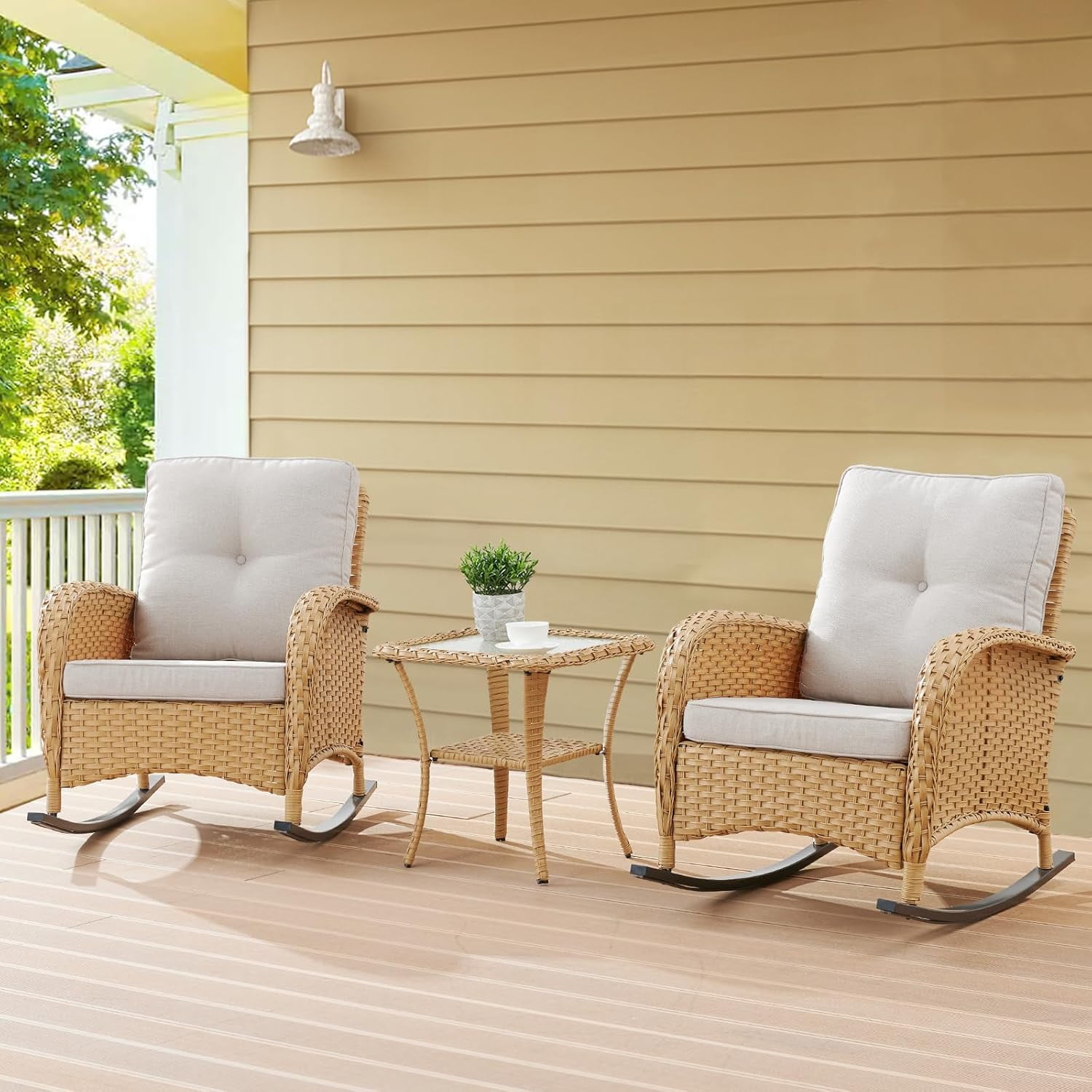 Behousewell Patio Chair Outdoor Wicker Rocking Chair Patio Furniture ...