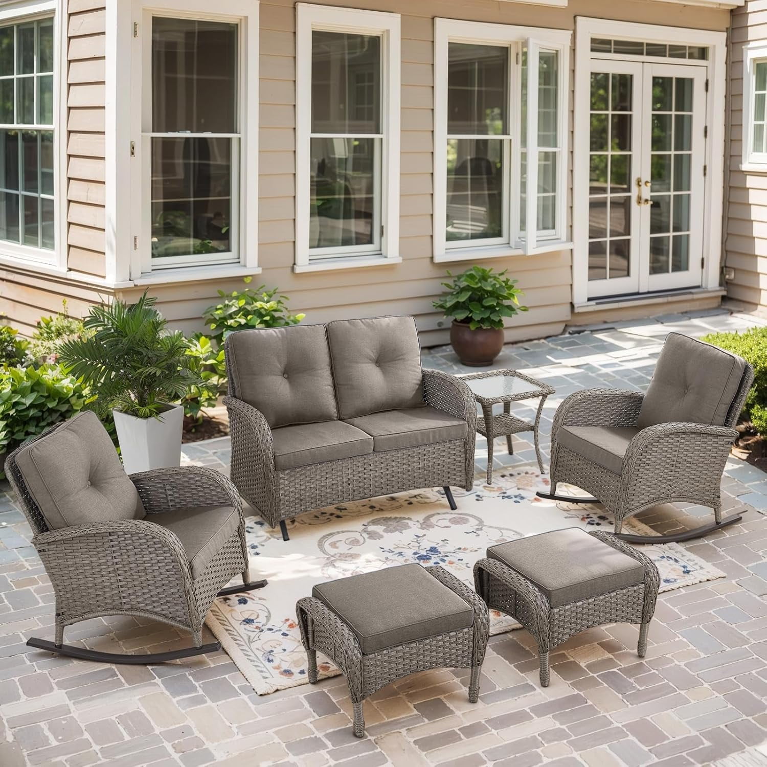 Behousewell Patio Chair Outdoor Wicker Rocking Chair Patio Furniture ...