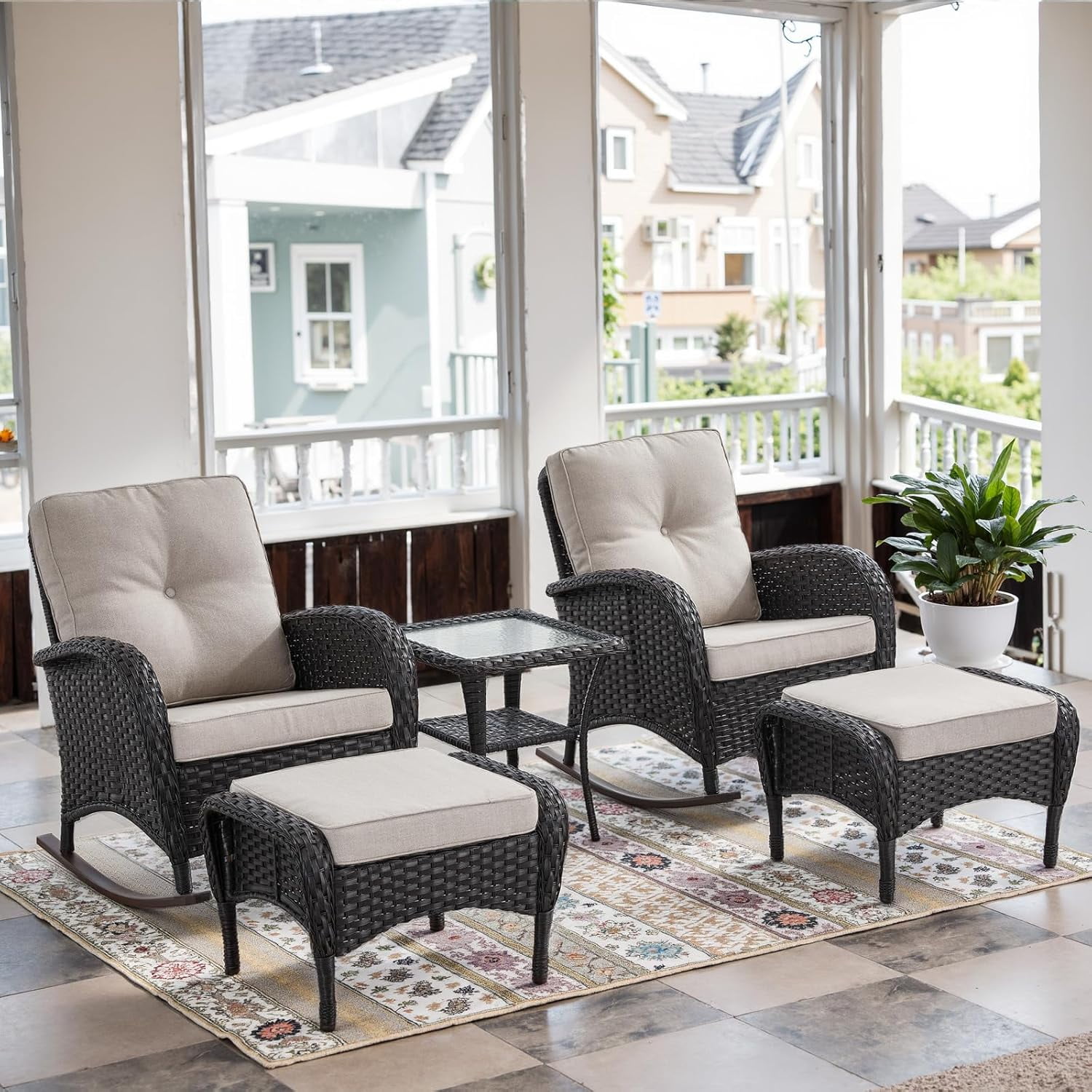 Behousewell Patio Chair Outdoor Wicker Rocking Chair Patio Furniture ...