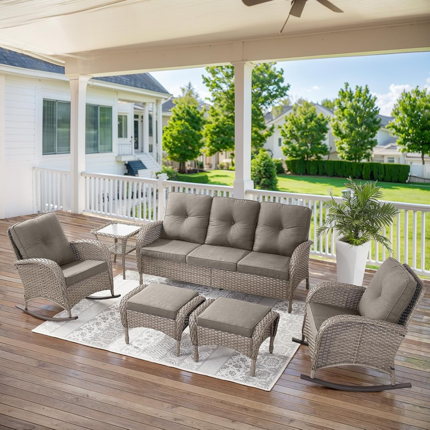 Behousewell Patio Chair Outdoor Wicker Rocking Chair Patio Furniture ...