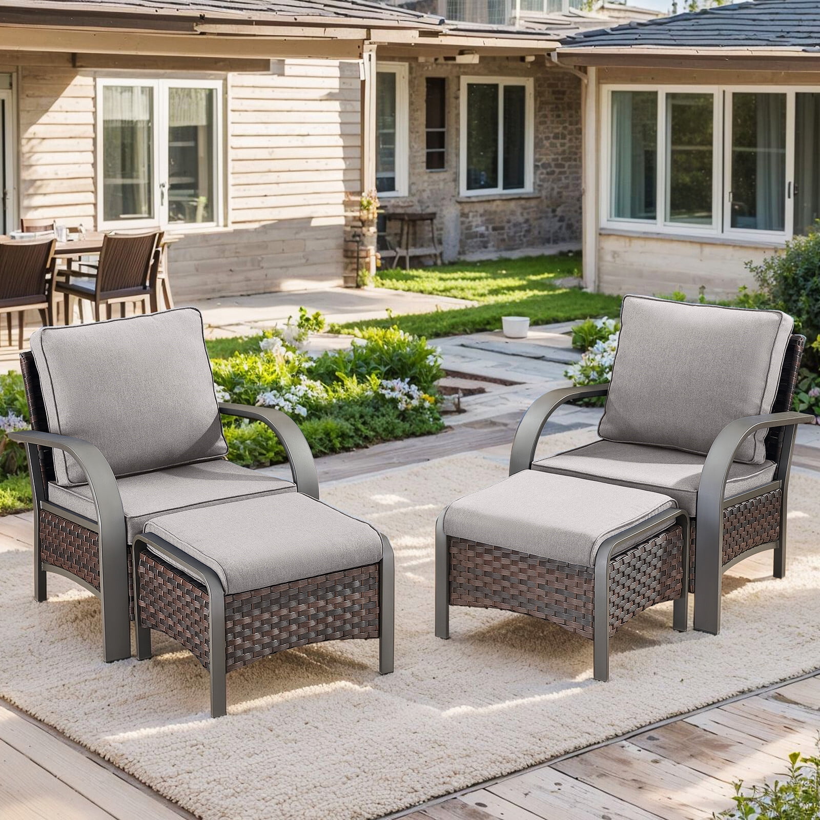 Bellefurn Patio Chairs Set of 2 with Ottoman,Wicker Outdoor Furniture ...