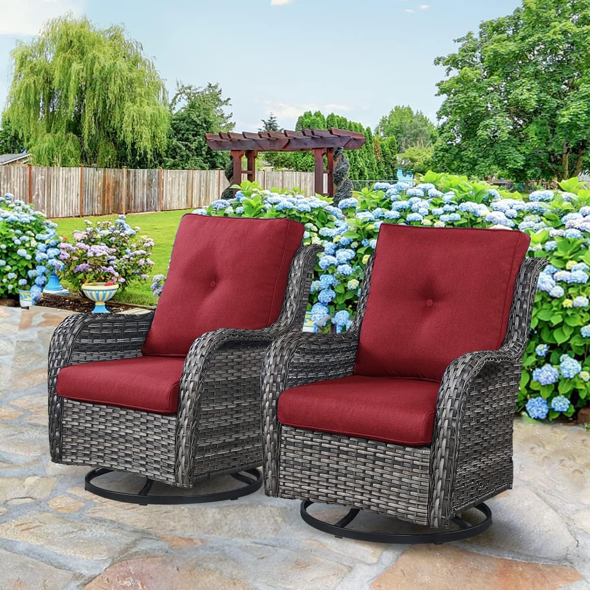 Behousewell Patio Furniture 5-Piece Set Wicker Outdoor Swivel Rocking ...