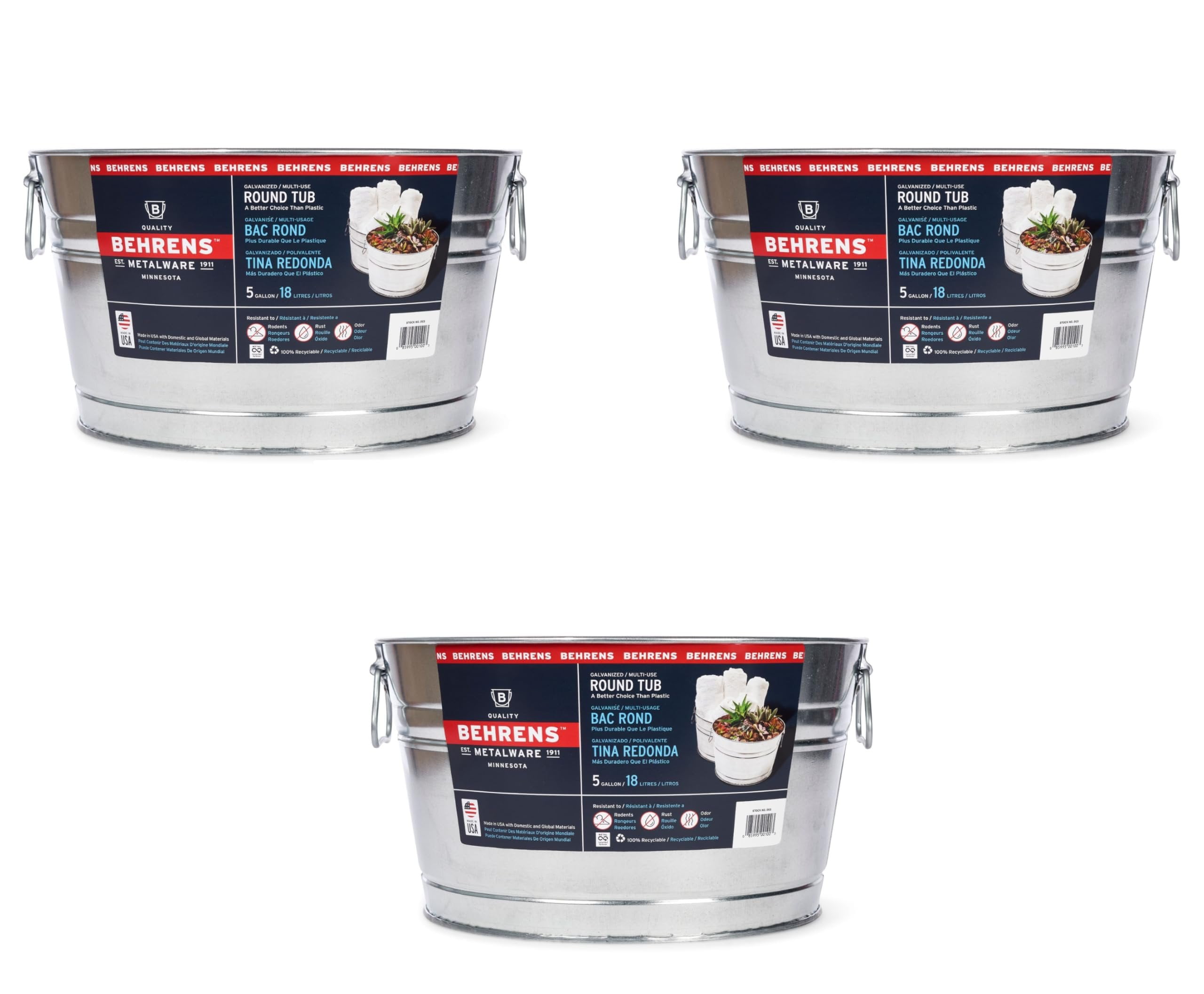 Behrens 0GS Galvanized Steel Round Tub, 5 Gallon 3 Tubs - Walmart.com