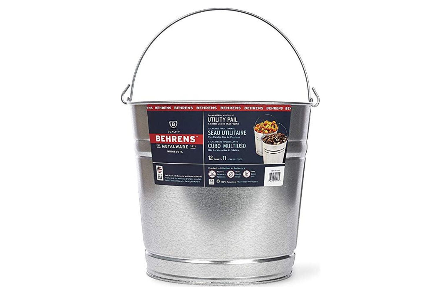 Behrens 12-Quart Galvanized Steel Pail, Durable Metal Bucket for ...