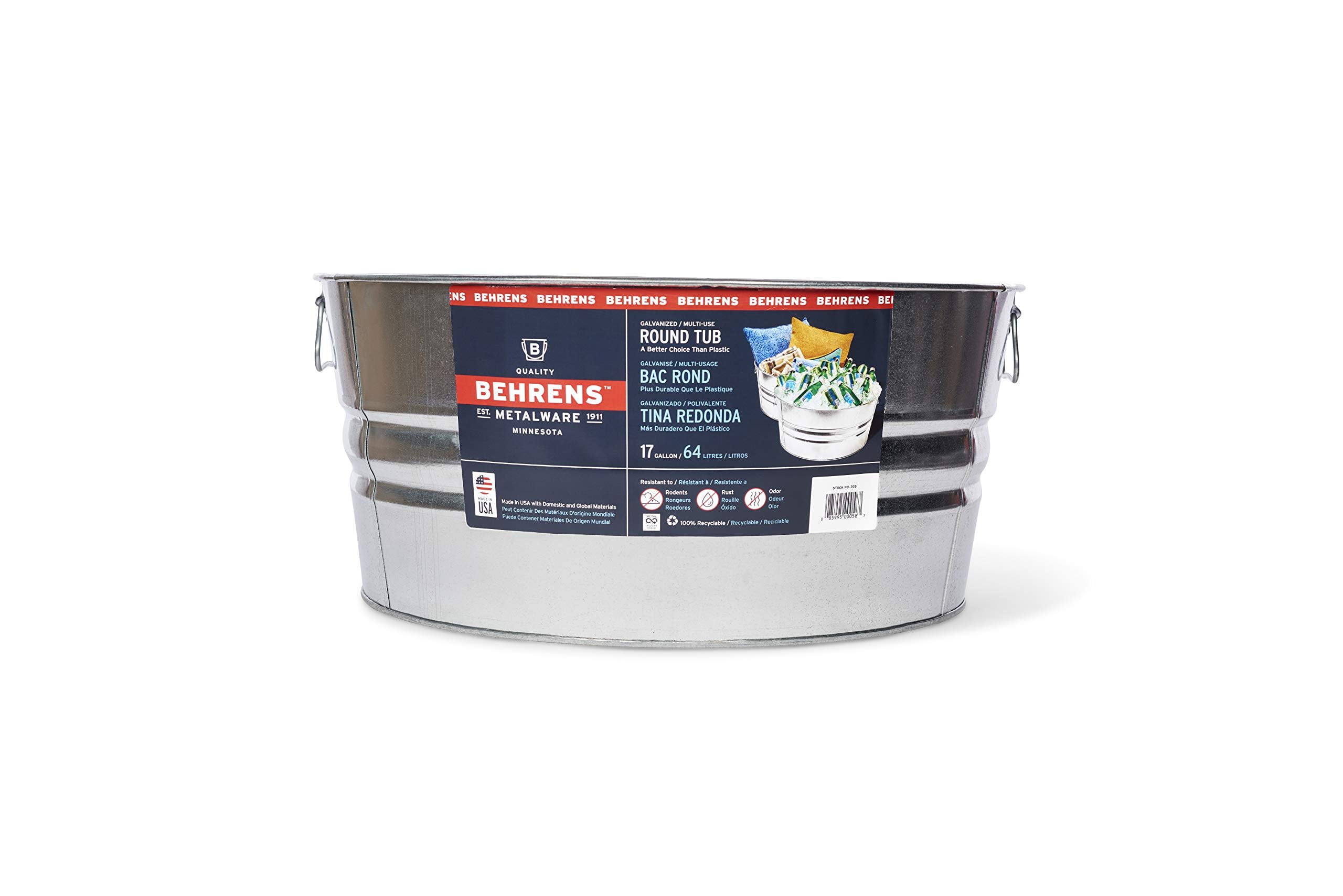 Behrens 3GS 17 Gallon Round Galvanized Steel Tub — Residential Use ...