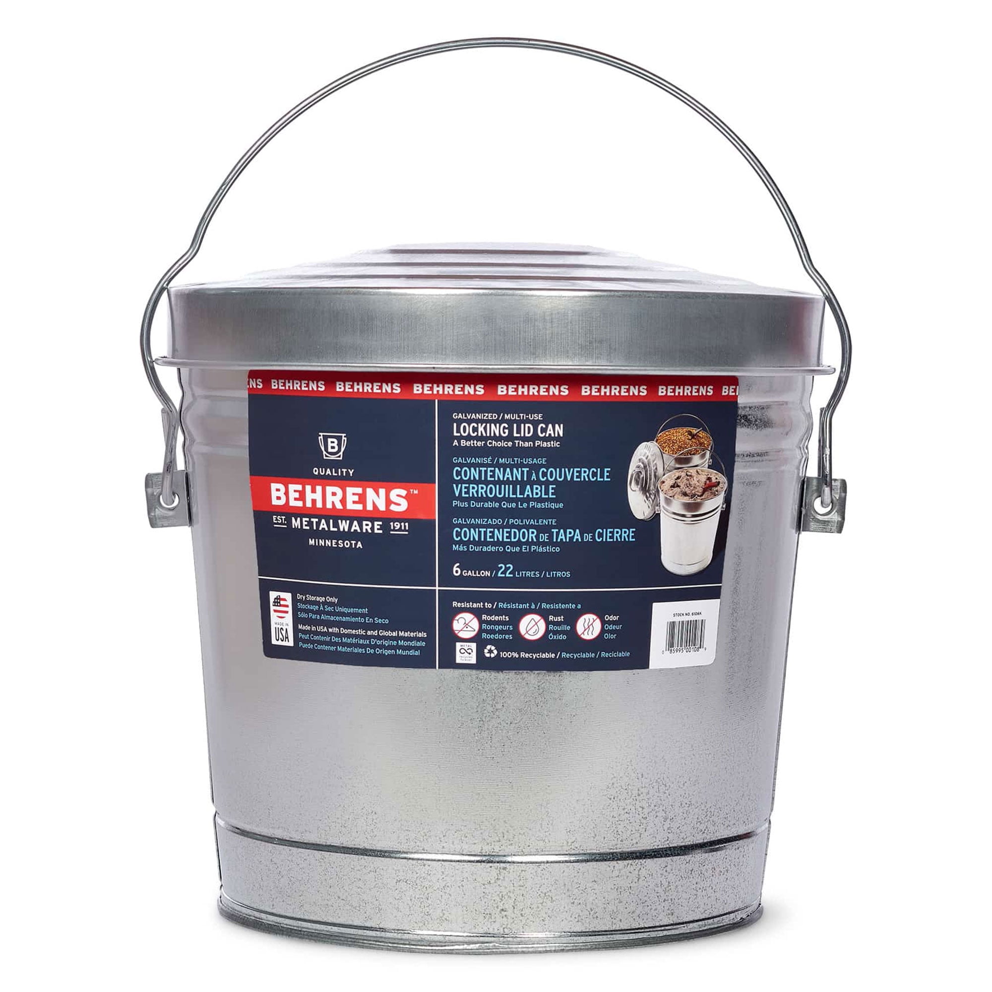 Behrens 6 Gallon Galvanized Steel Utility Container with Locking Lid ...