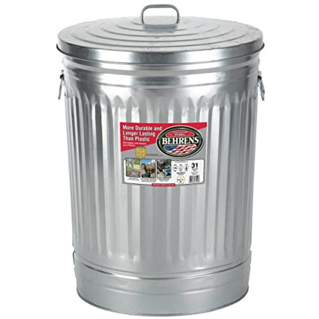 Behrens 31-Gallon Galvanized Steel Outdoor Garbage Can with Metal Lid ...
