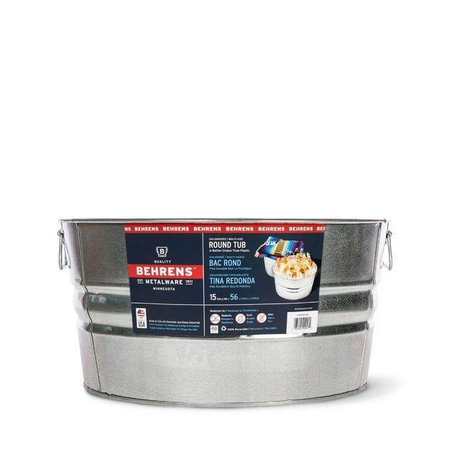 Behrens High Grade Steel 2GS 15 Gal Silver Galvanized Steel Round Tub ...