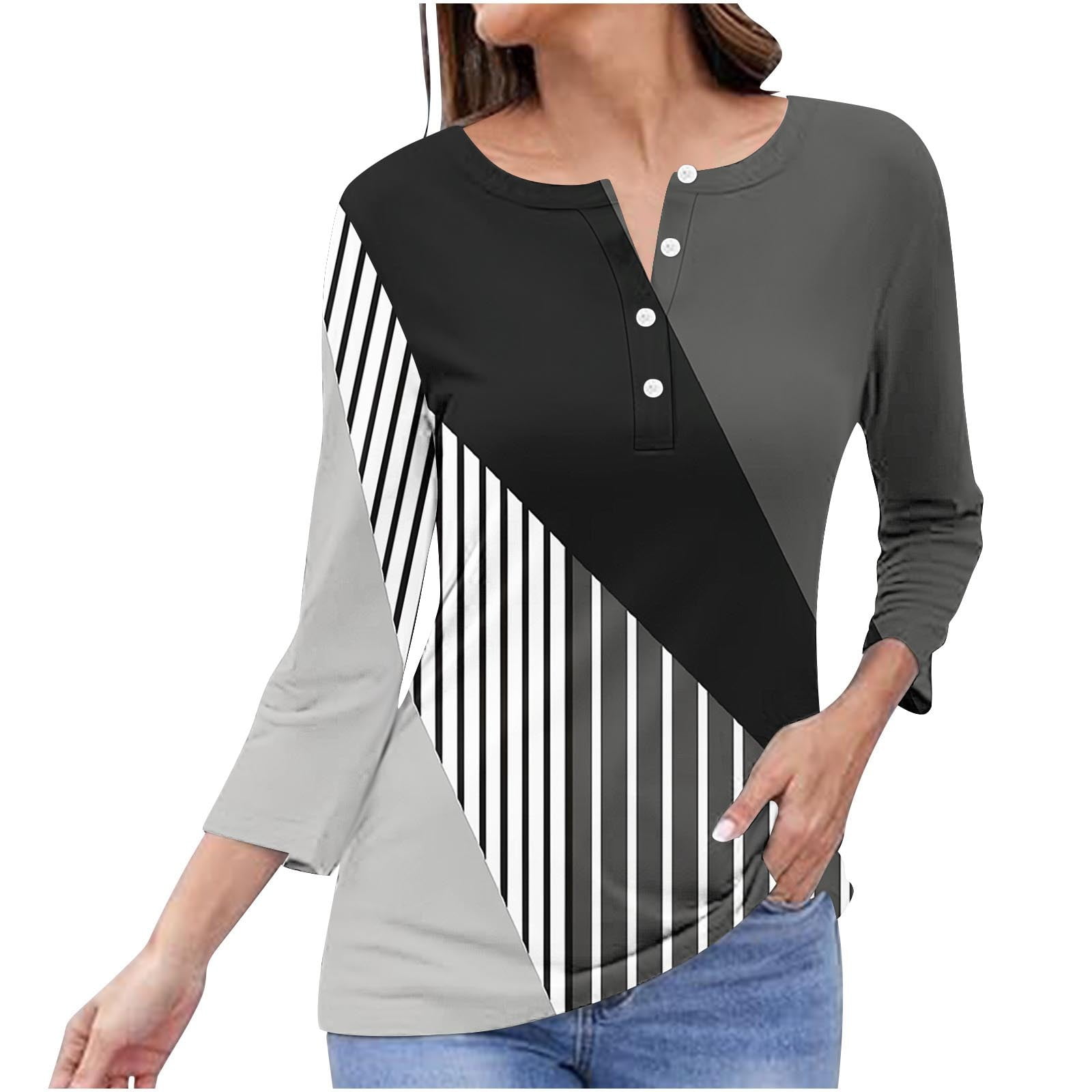 BeiFu 3/4 Length Sleeve Womens Tops Shirts For Women Dressy Casual Plus ...