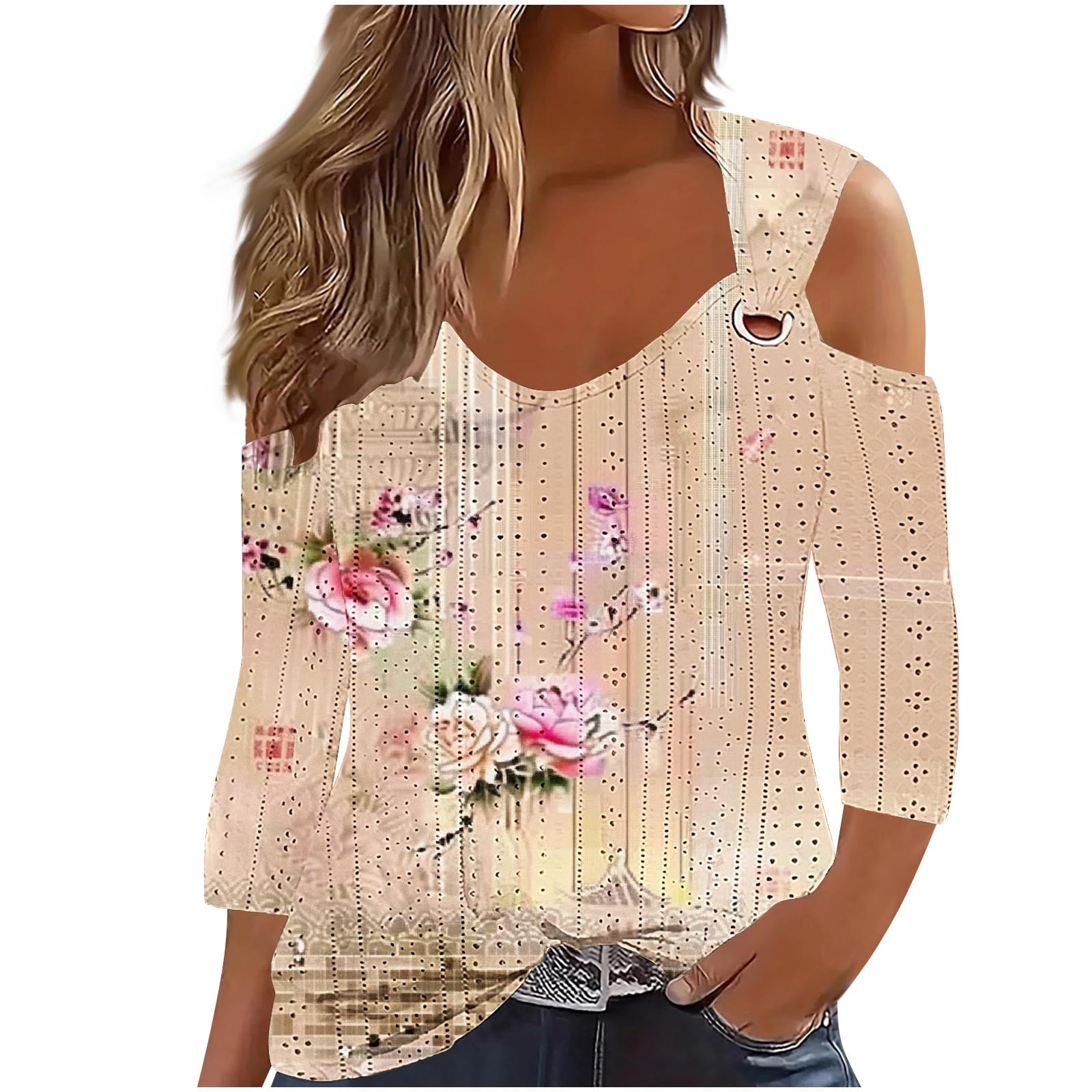 BeiFu 3/4 Length Sleeve Womens Tops T Shirts For Women Cotton Graphic ...