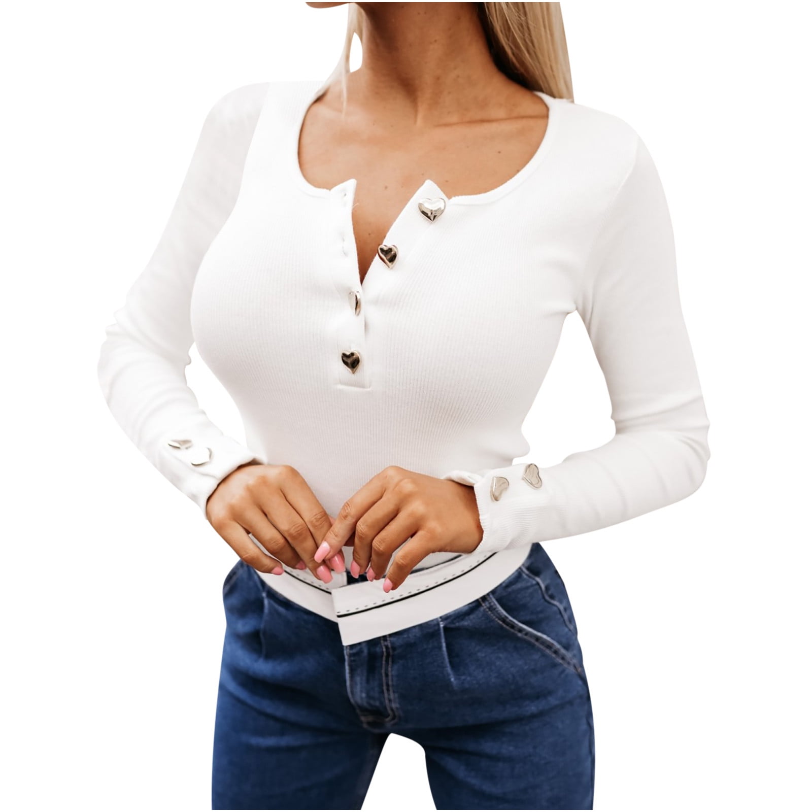 BeiFu 3/4 Length Sleeve Womens Tops White Plus Size 100% Cotton T Shirts For Women Loose Fit ...