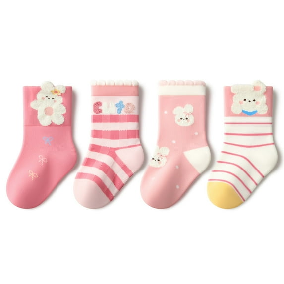 Beibi 4-Pair Pack Girls' Socks Cartoon Rabbit Mid-Calf Socks Suitable ...