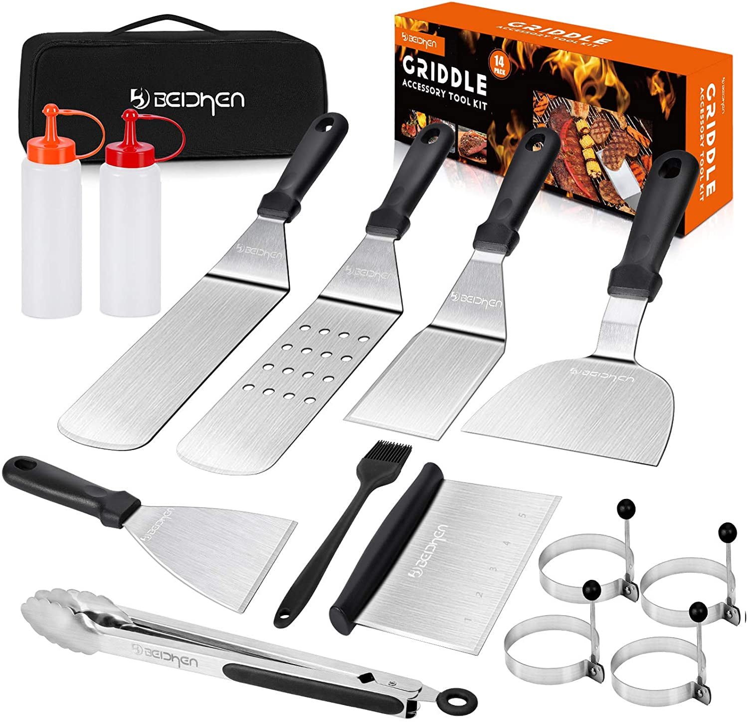 Beichen Griddle Accessories Kit, 14 Pcs Stainless Steel Griddle Grill Tools Set Blackstone and ...