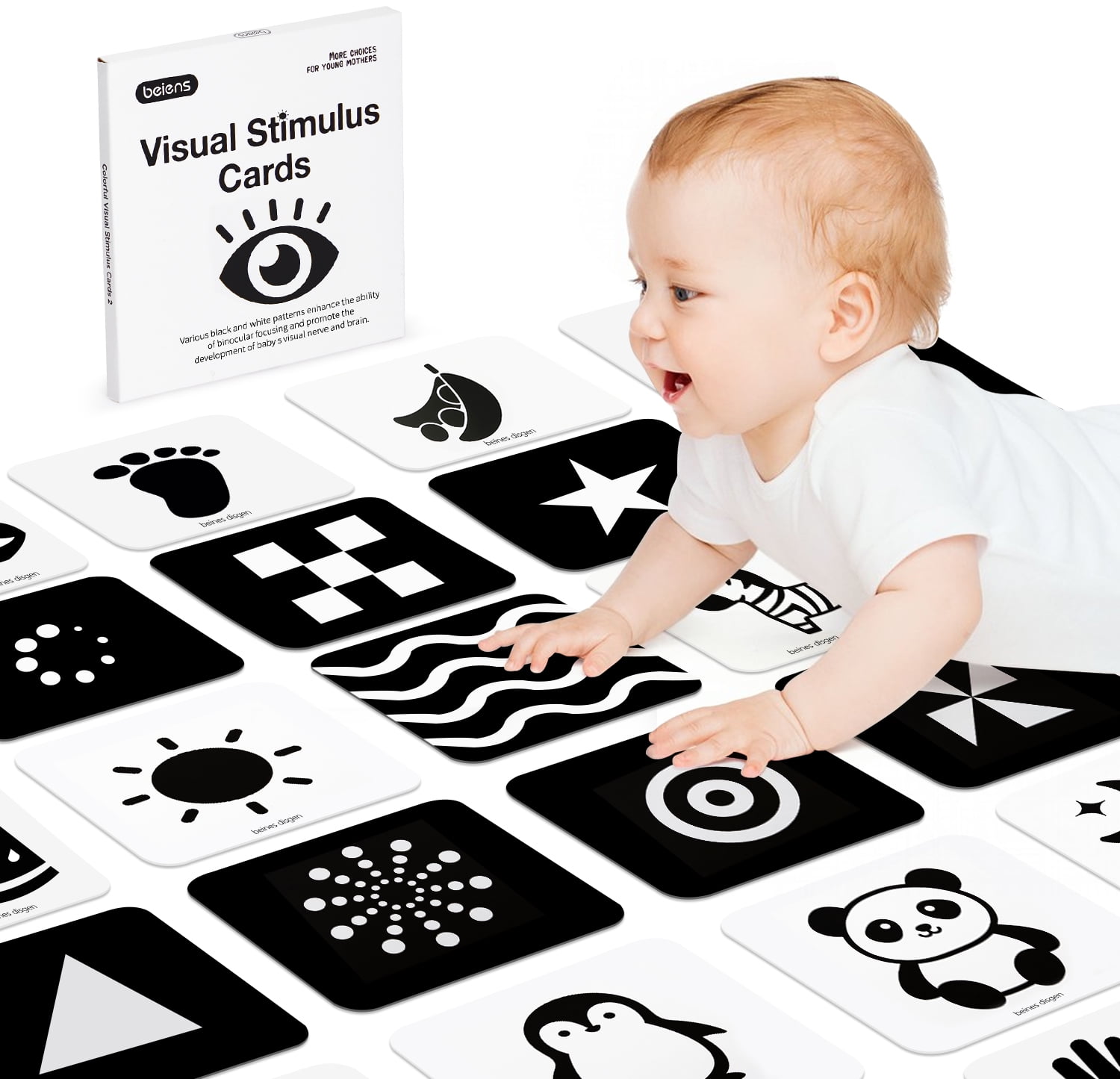 Beiens Black and White High Contrast Baby Flash Cards for Newborn Brain ...