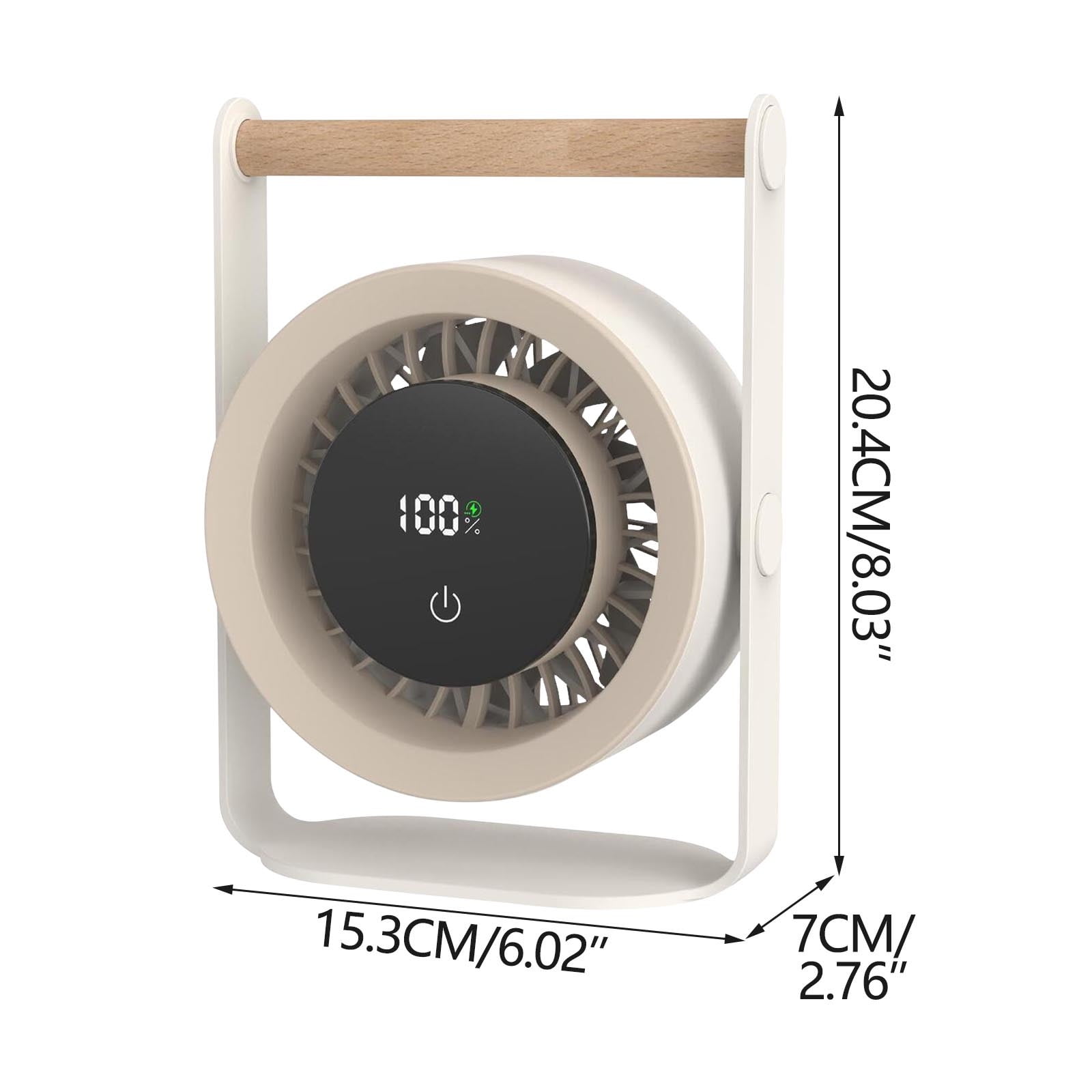 Beige 100 Speed Desktop Fan Remote Control Digital Display Rechargeable ...