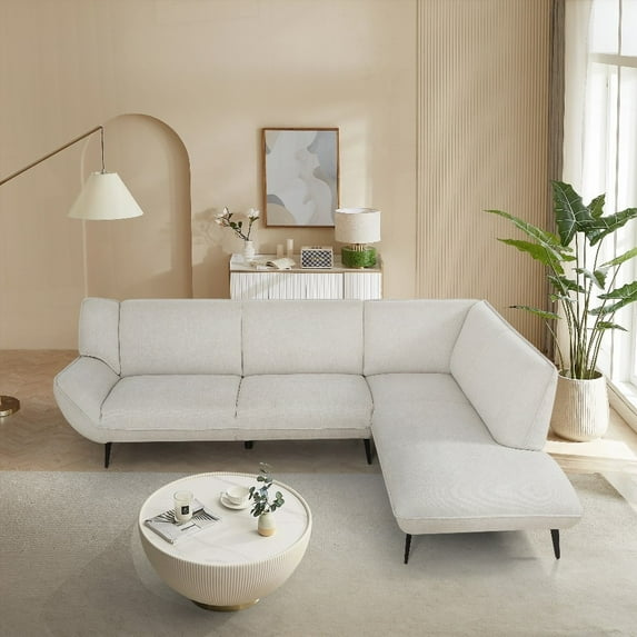 Modern Beige Two-tone Blend Fabric 106-inch Large Sofa with Noble Seat ...