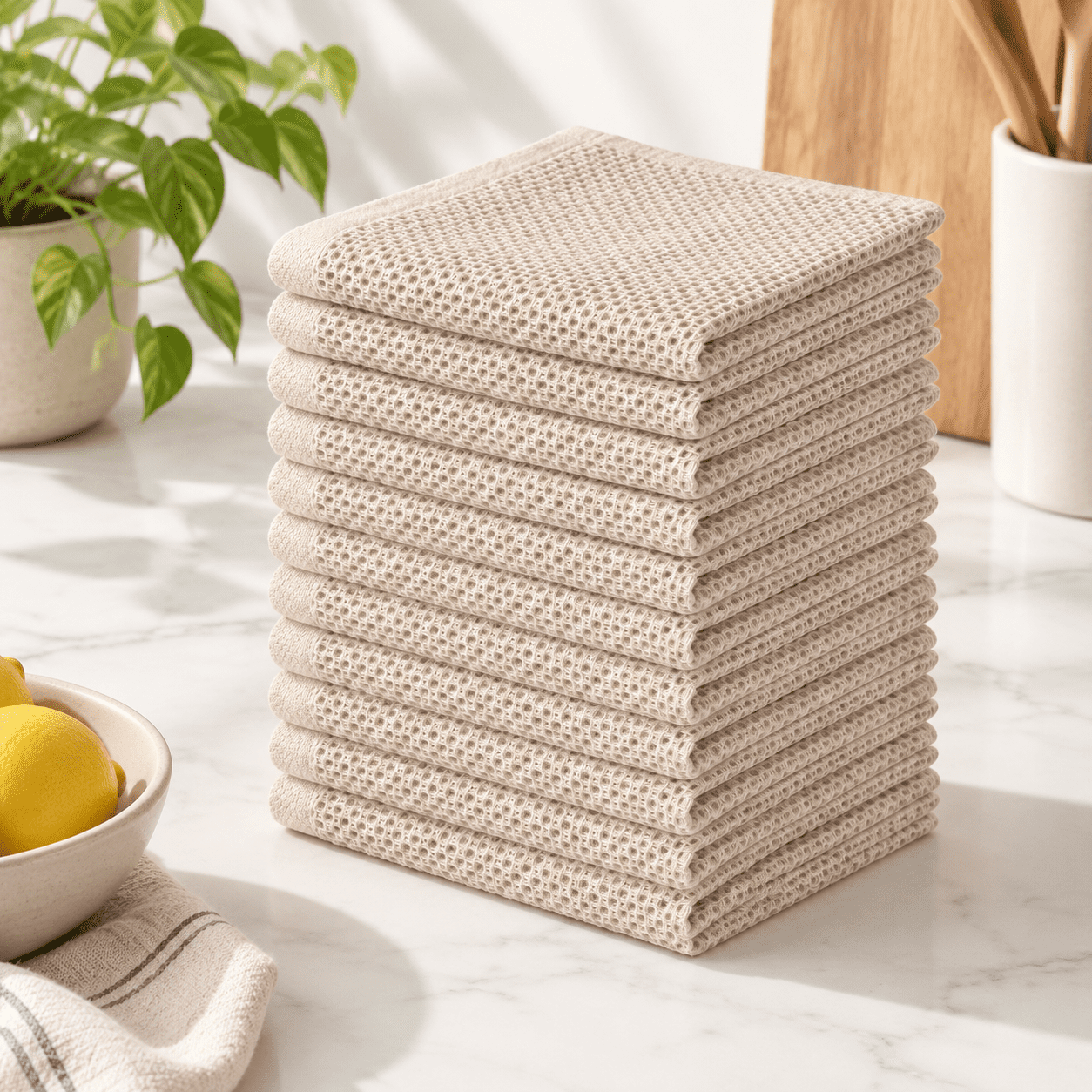 Beige 12 X 12 - 12 Pack Cotton Waffle Weave Kitchen Dish Cloths ...