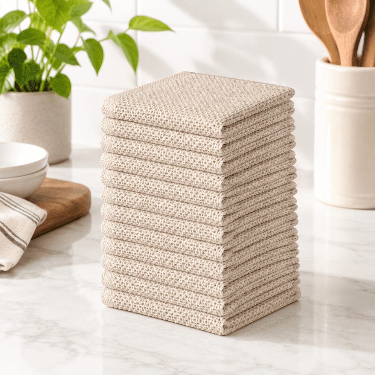 Beige 12 X 12 - 12 Pack Waffle Weave Cotton Kitchen Dish Cloths ...