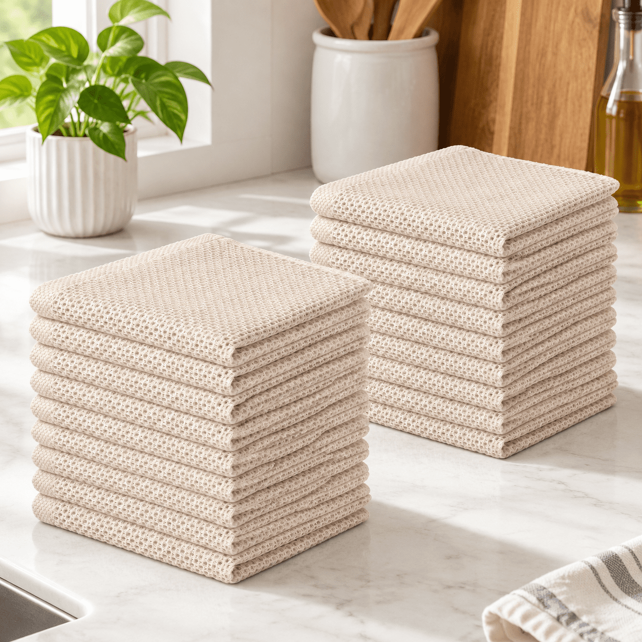 Beige 12 X 12 - 18 Pack Cotton Waffle Weave Kitchen Dish Cloths ...