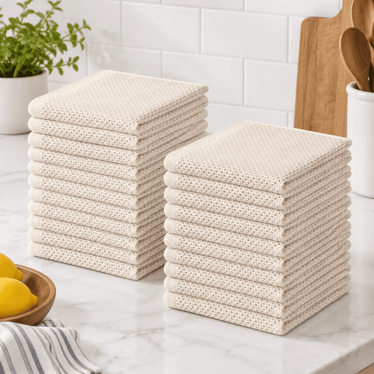 Beige 12 X 12 - 24 Pack Cotton Waffle Weave Kitchen Dish Cloths ...
