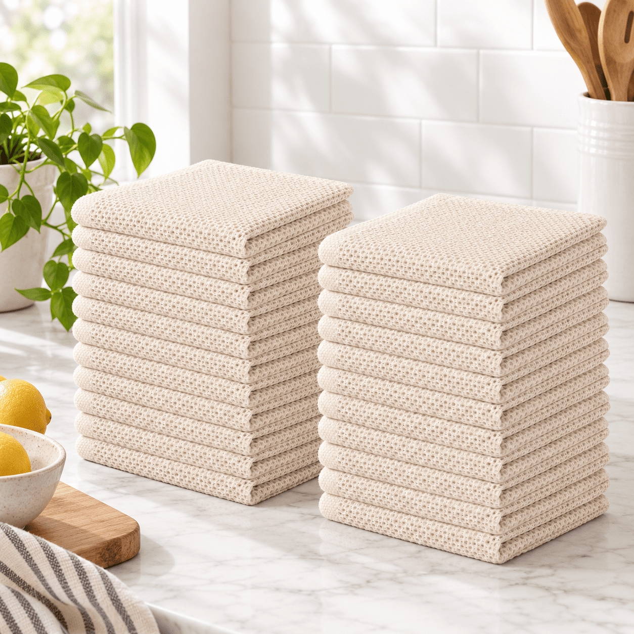 Beige 12 X 12 - 24 Pack Cotton Waffle Weave Kitchen Dish Cloths ...