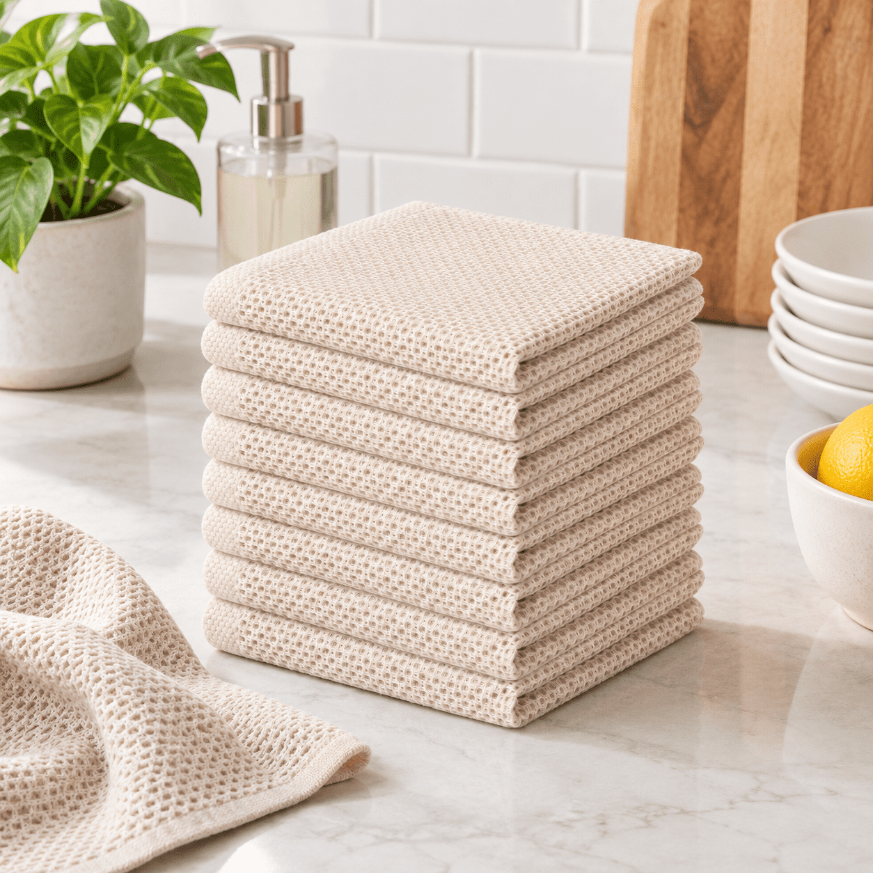 Beige 12 X 12 - 8 Pack Cotton Waffle Weave Kitchen Dish Cloths ...