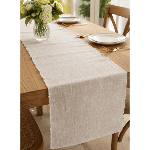 Beige 14x72 Inch Linen Table Runner - Slub Texture Cotton Blend for ...