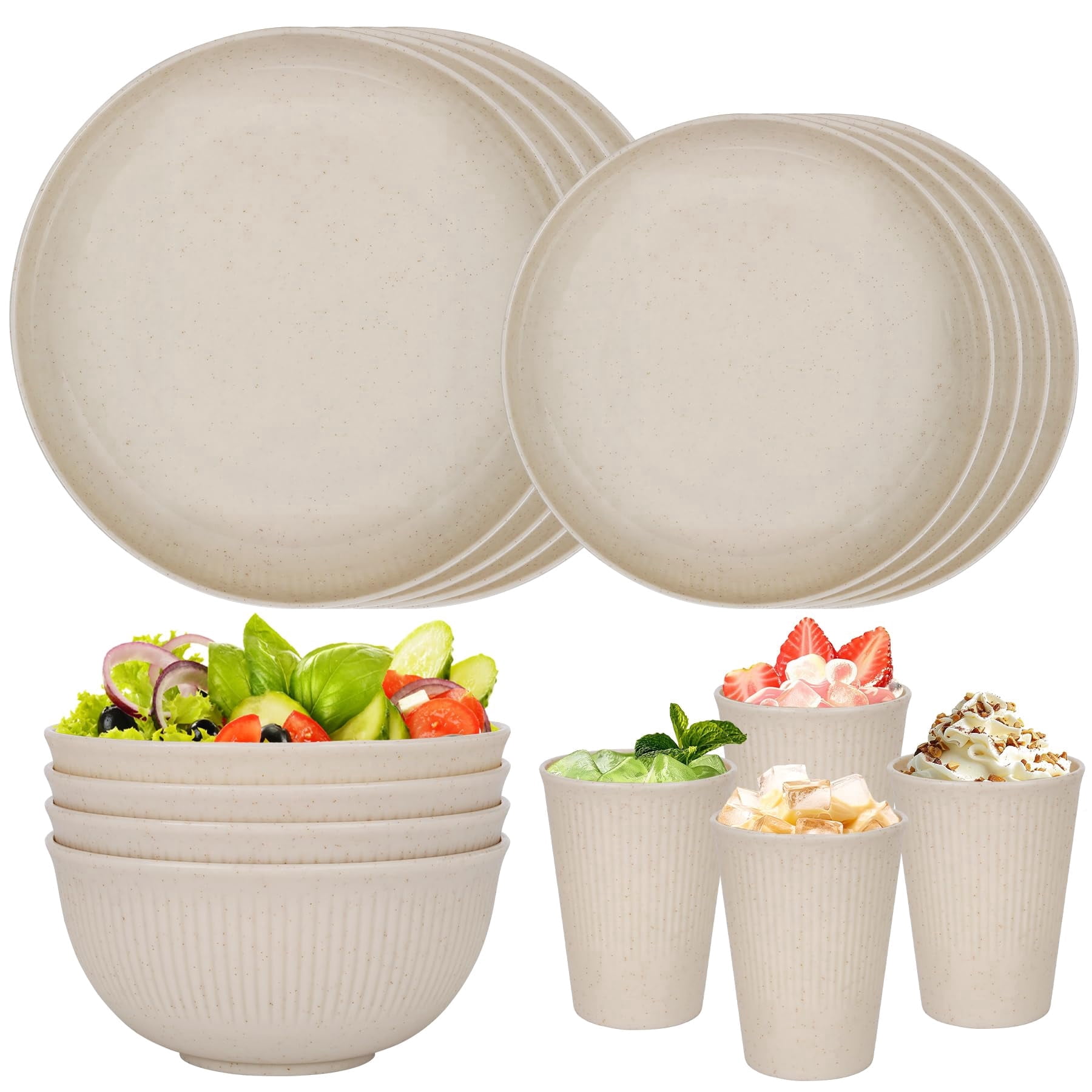 Beige 16PCS Plastic Dinnerware Set For 4 People Camping Picnic Home Use ...