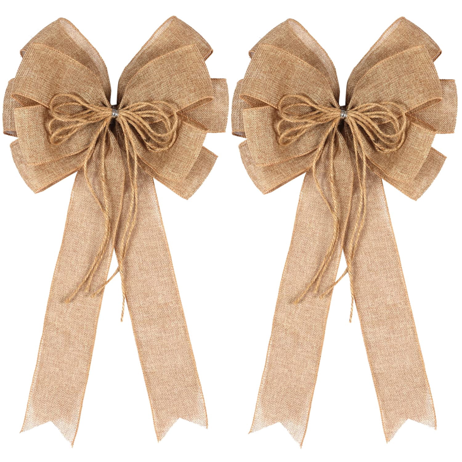 Beige 2 Pack Large Burlap Jute Rope Bows for Wreaths, Crafts, Wrapping ...
