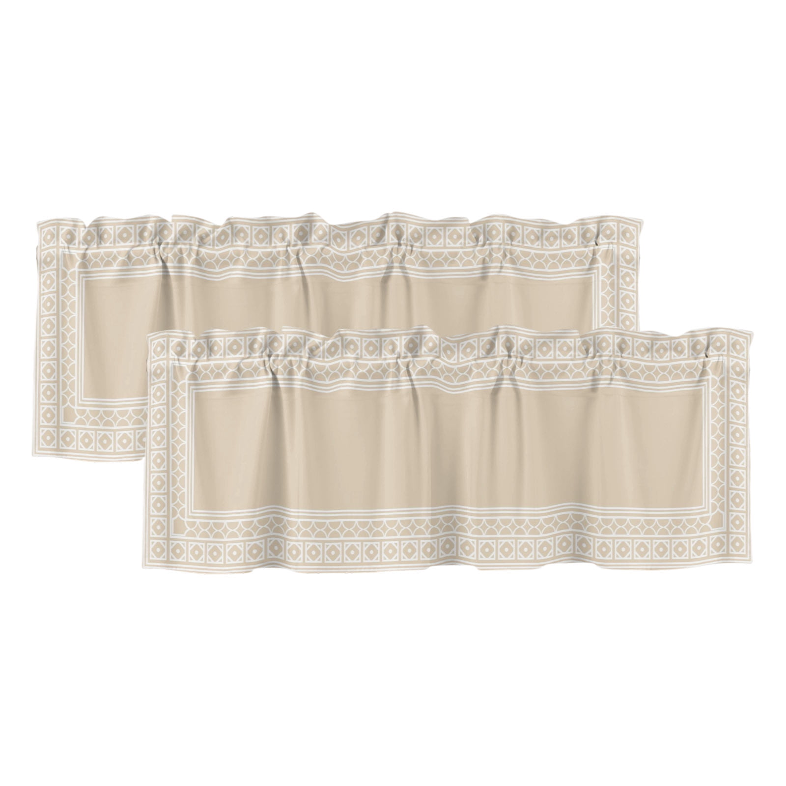 Beige 2 Panels Kitchen Valance, Boho Diamond Pattern Border Rustic ...
