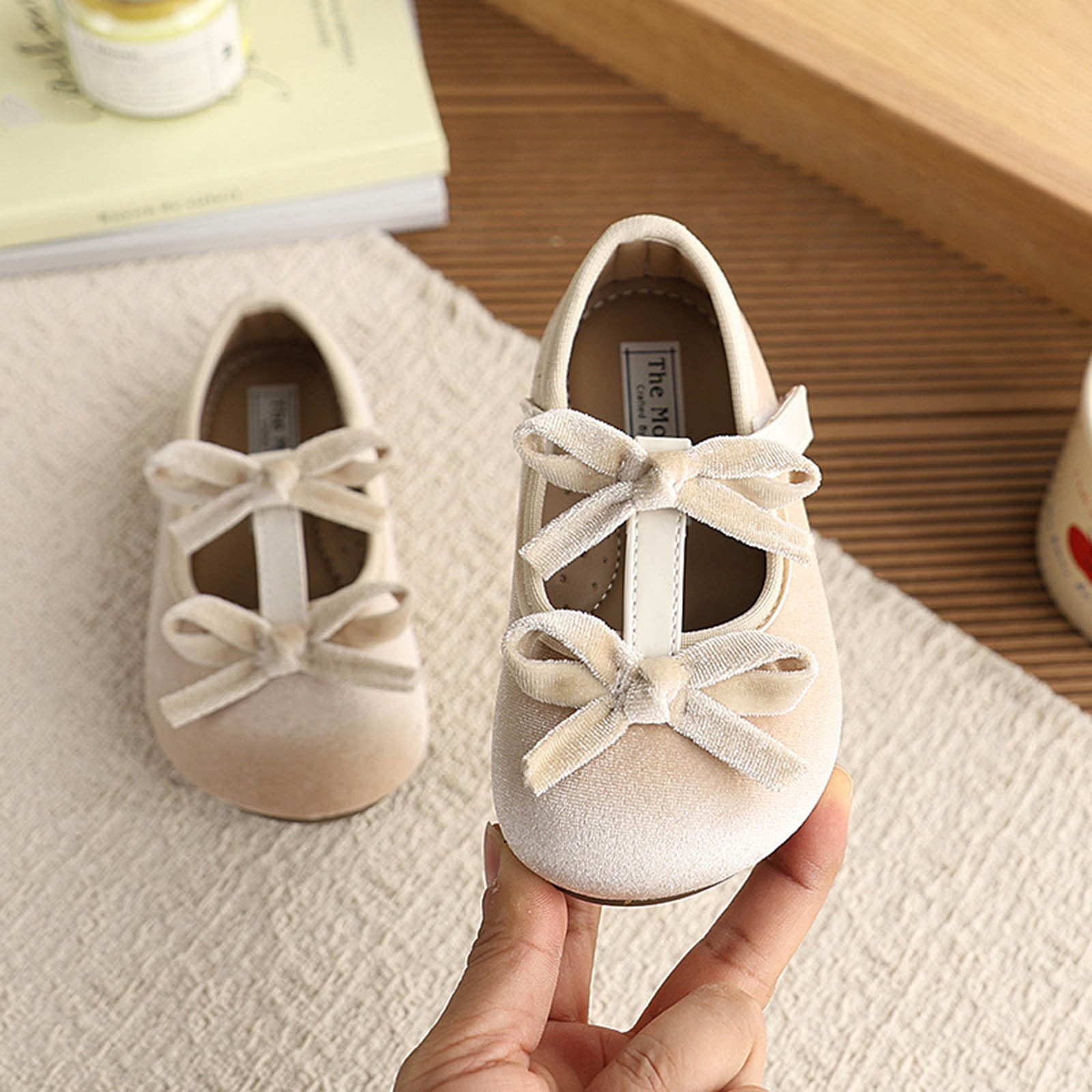 Beige 2026 Spring Summer Girls Soft Sole Flats Little Kids Suede Bow ...