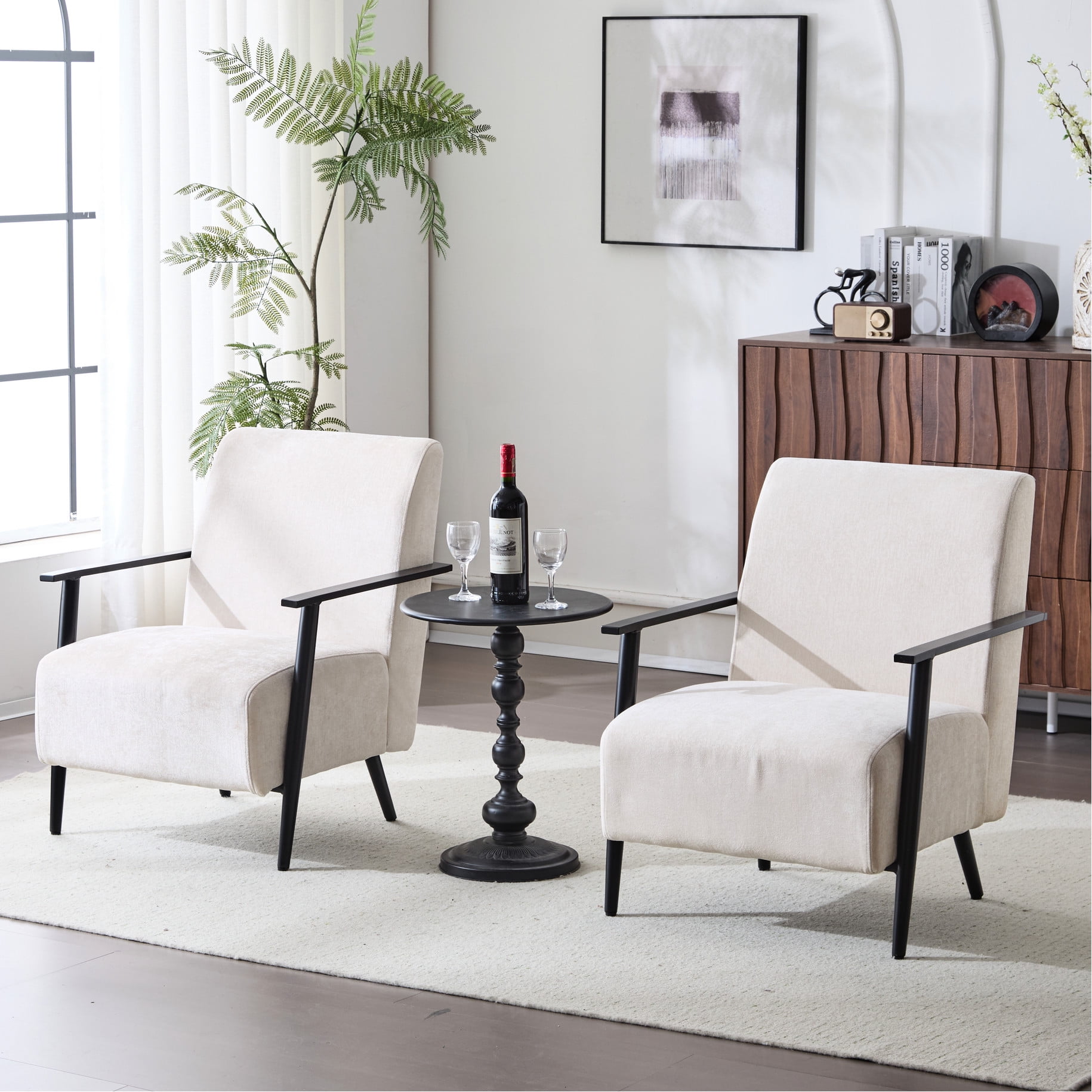 Beige 26.07" Lounge Chair With Resilient And Heavy-duty Metal Frame For ...
