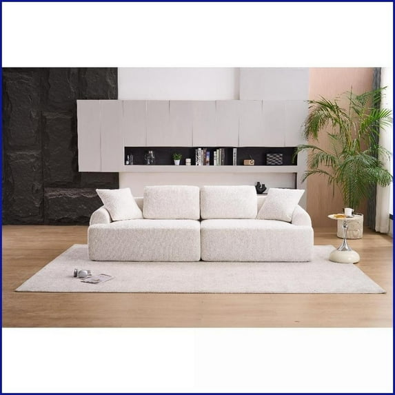 Beige 4-Seater Crochet Yarn Sofa - 103W x 36D x 26H Deep Seat Couch ...