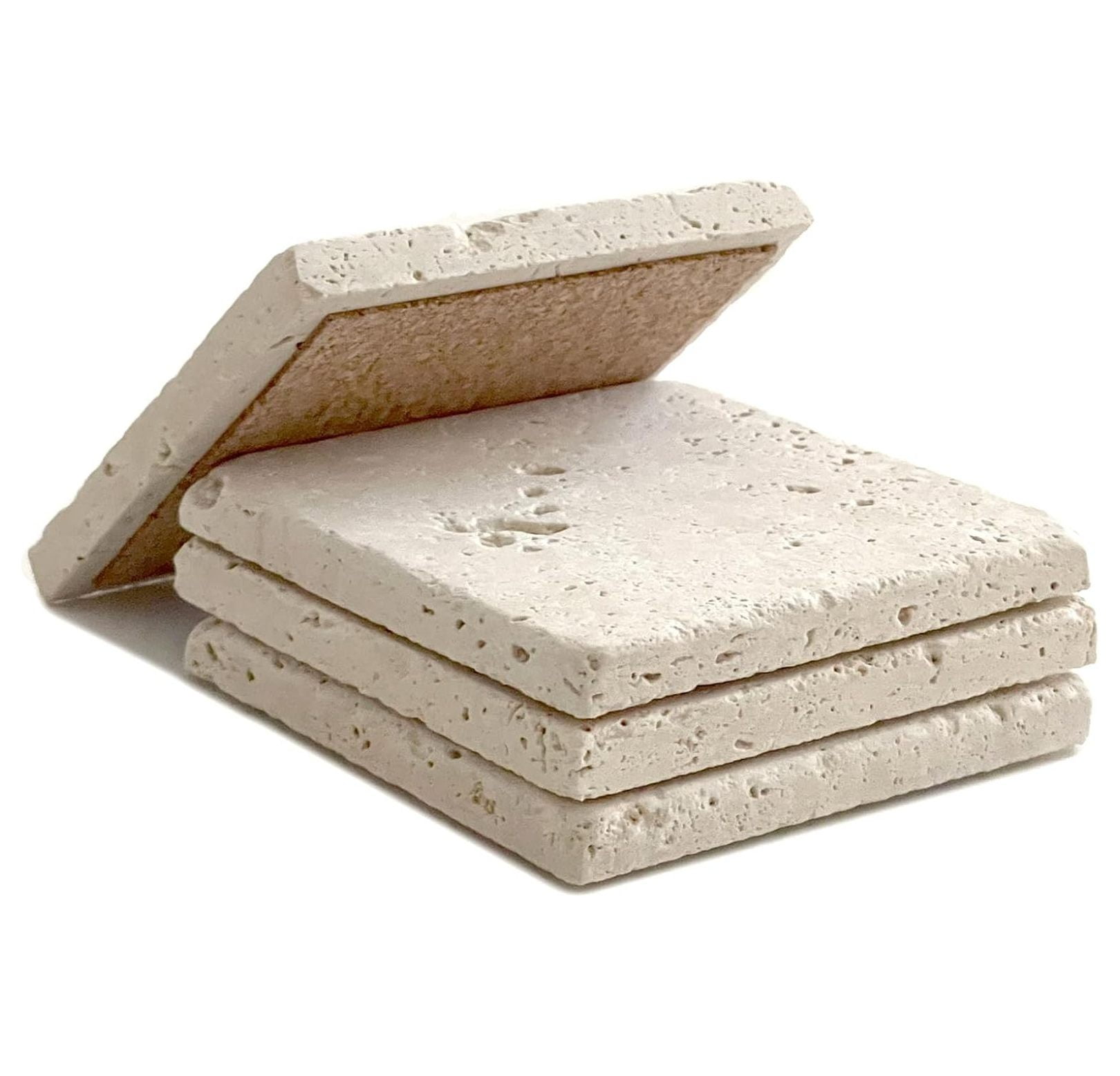 Beige 4'' X 4'' Travertine Stone Coaster Each Piece Unique Natural ...