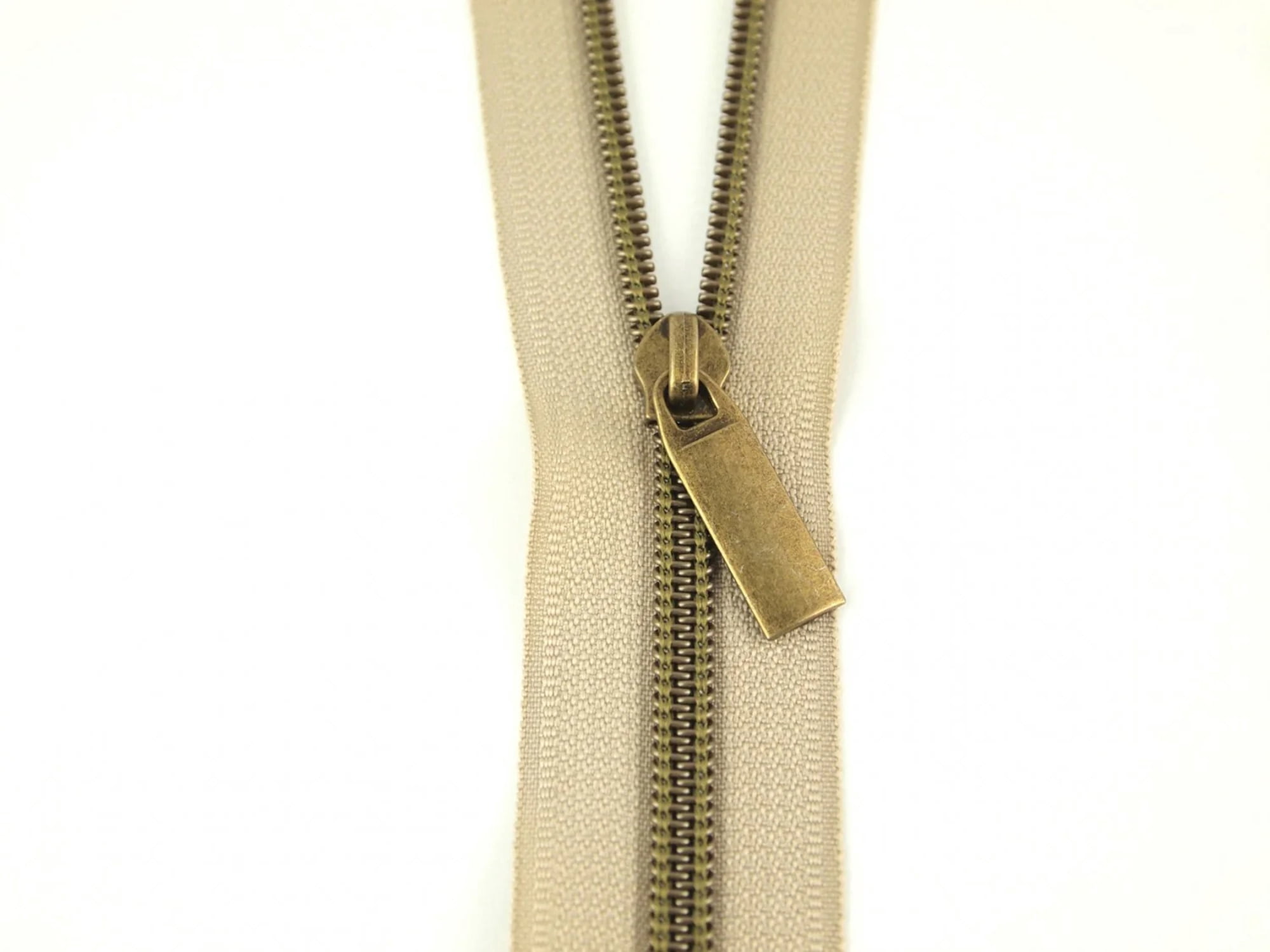 Beige #5 Nylon Antique Brass Coil Zippers: 3 Yards with 9 Pulls from ...