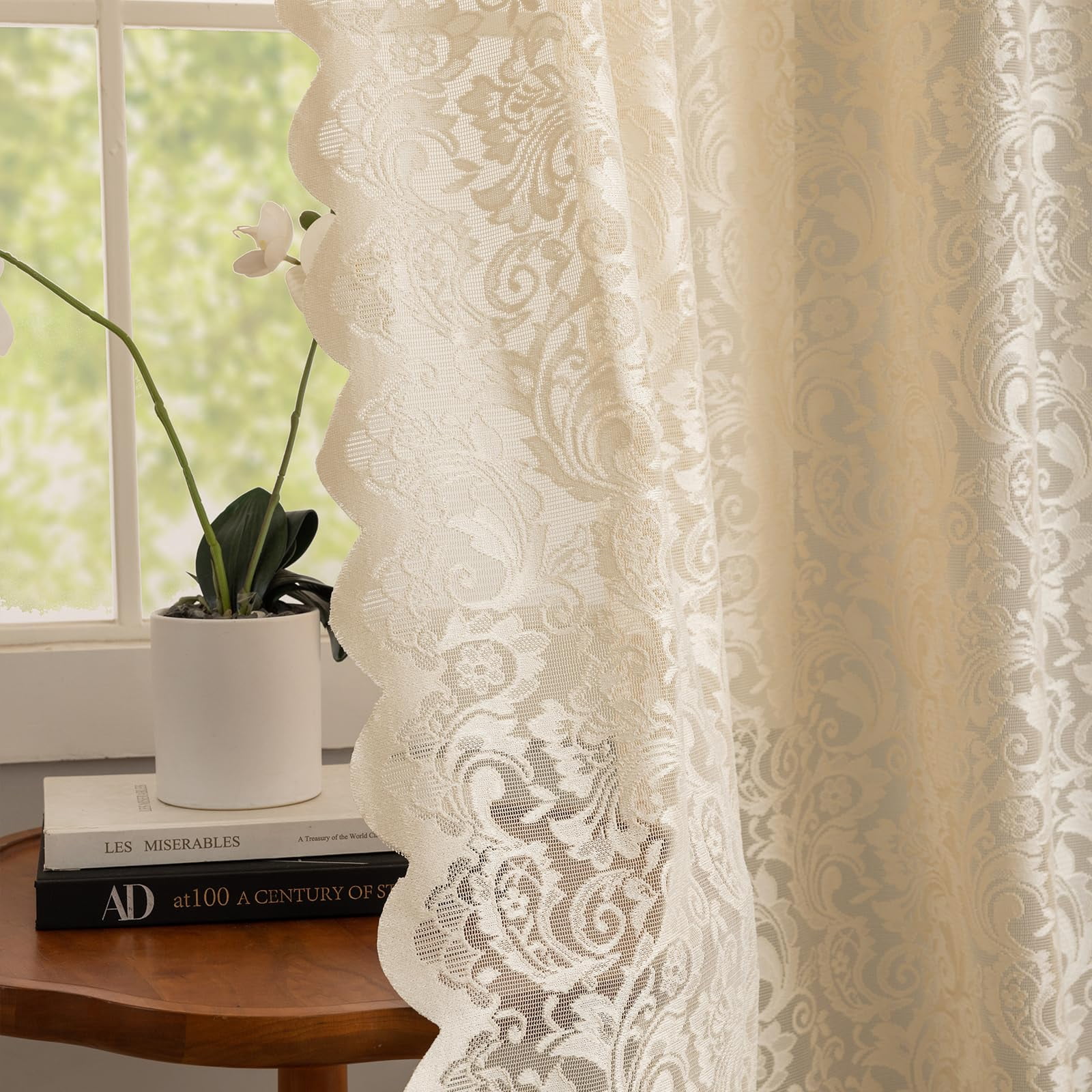Beige 52"W x 72"L (Pack of 2) Sheer Lace Curtains for Bedroom Closet ...